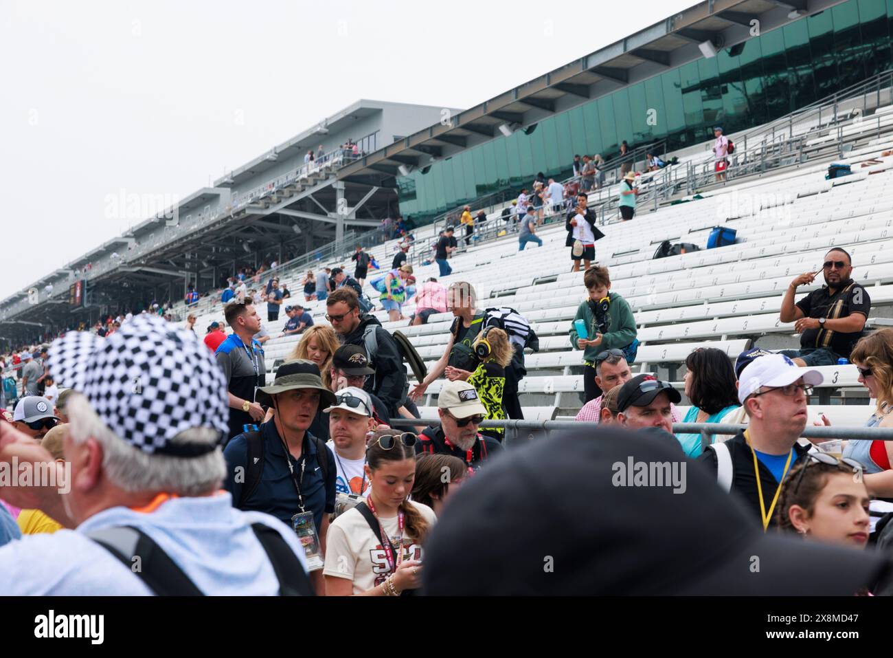 INDIANAPOLIS, INDIANA - MAY 26: Face fans are evacuated from the stands ...