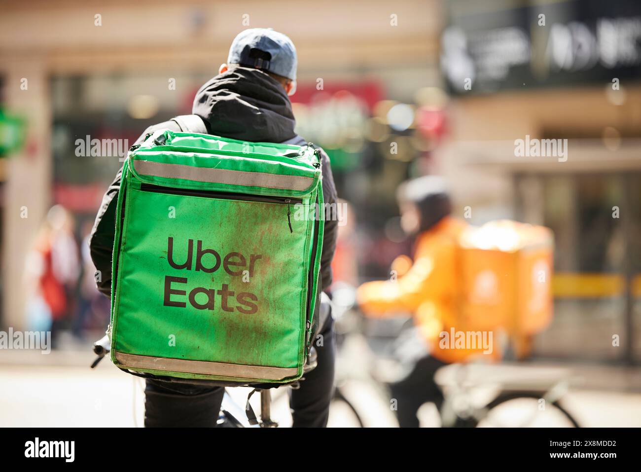 Manchester Oxford Road corridor Uber Eats delivery cyclist Stock Photo ...