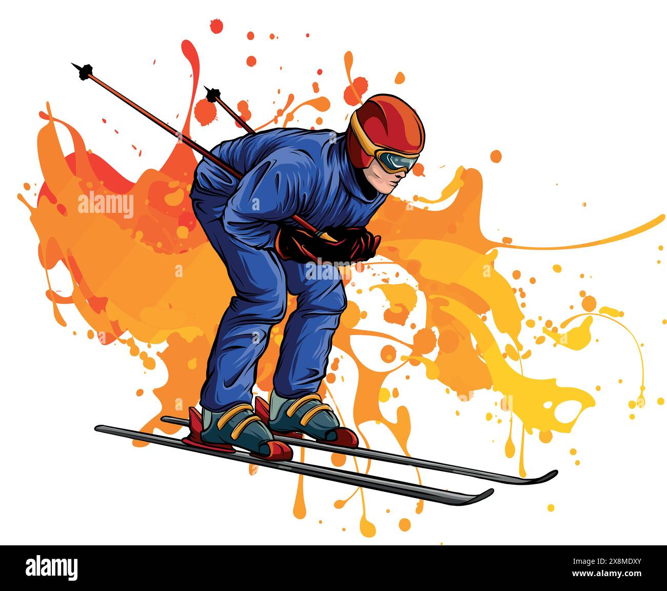 Vector illustration of skiing man colored draw Stock Vector Image & Art ...