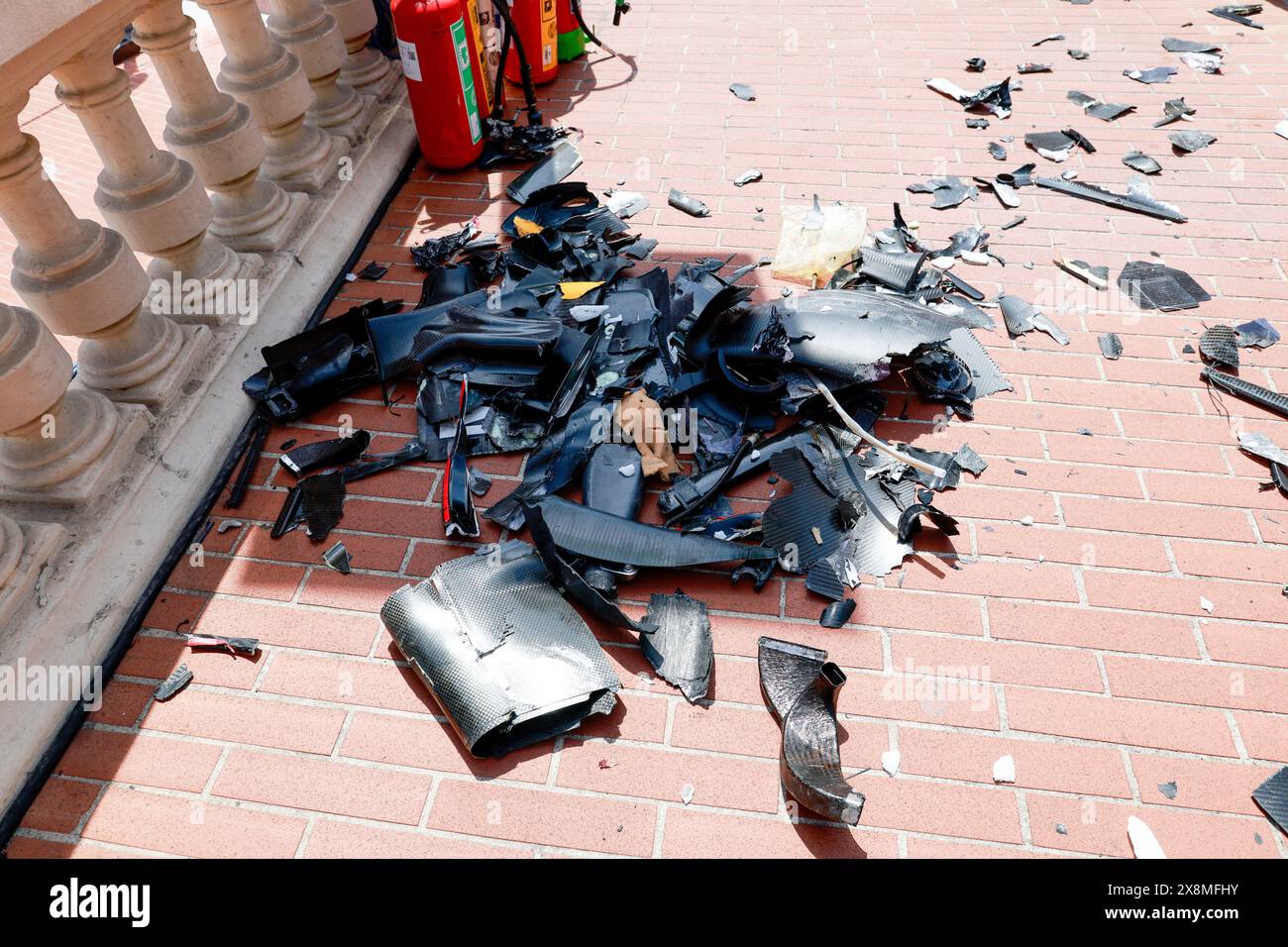 Debris pictured following the crash of #11 Sergio Perez (MEX, Oracle ...