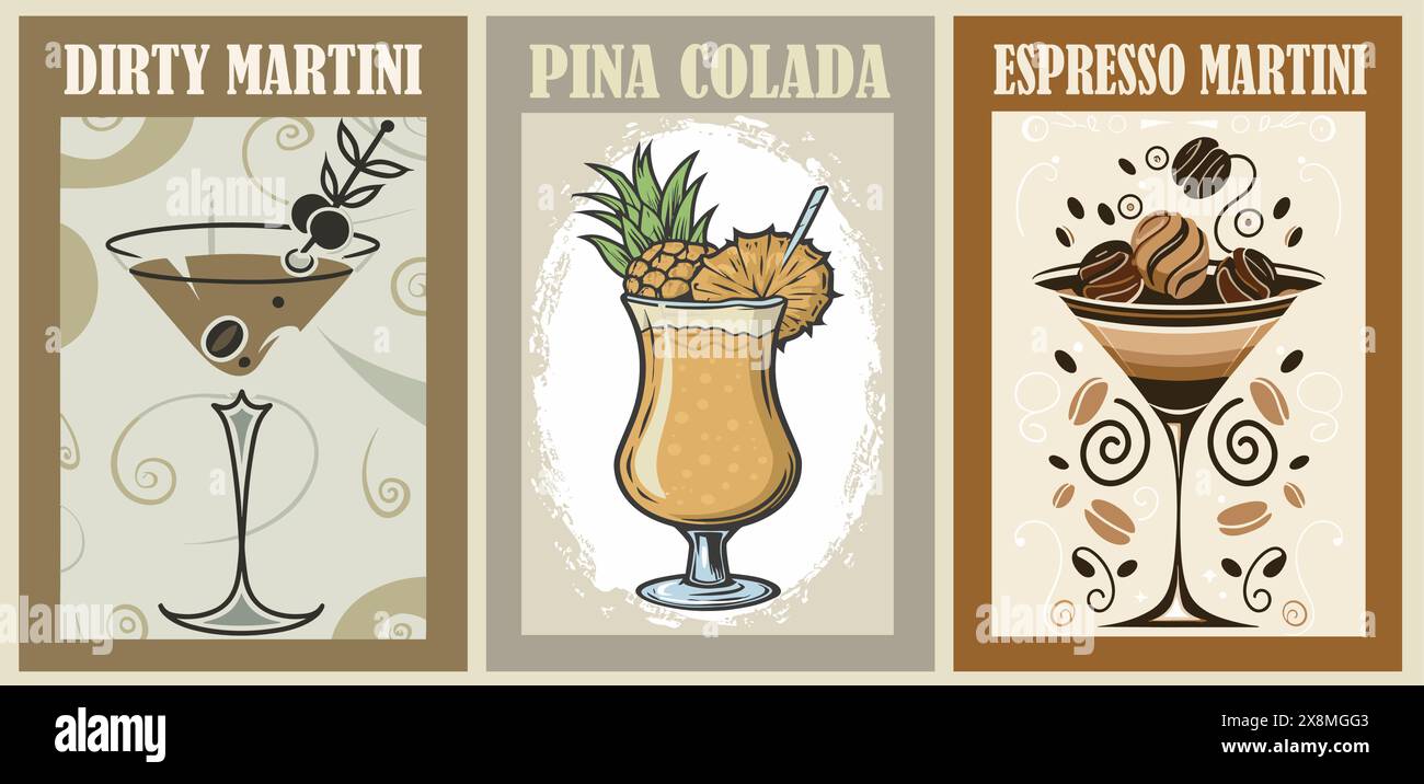 Pina Colada Espresso Martini, Dirty martini poster Stock Vector Image ...