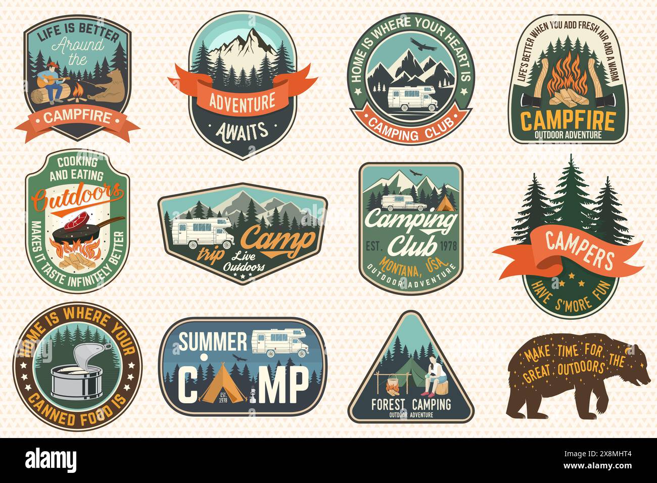 Set of Summer camp badges. Vector. Concept for shirt or logo, print ...