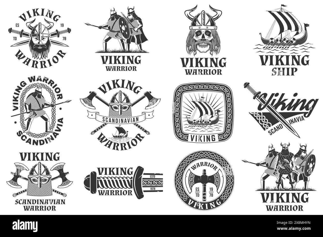 Set of viking warrior logos, badges, stickers. Vector illustration. For ...