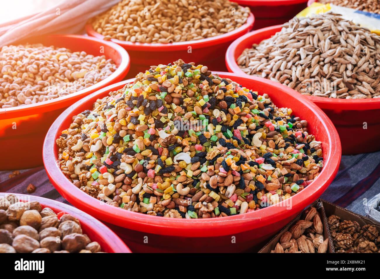 traditional Uzbek sweet mix of various varieties of nuts, dried fruits ...