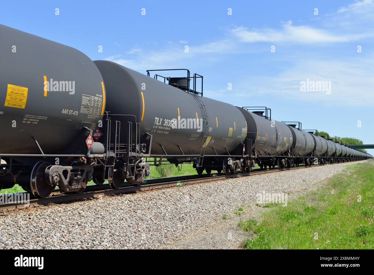 Shabbona, Illinois, USA. A Burlington Northern Santa Fe locomotive ...