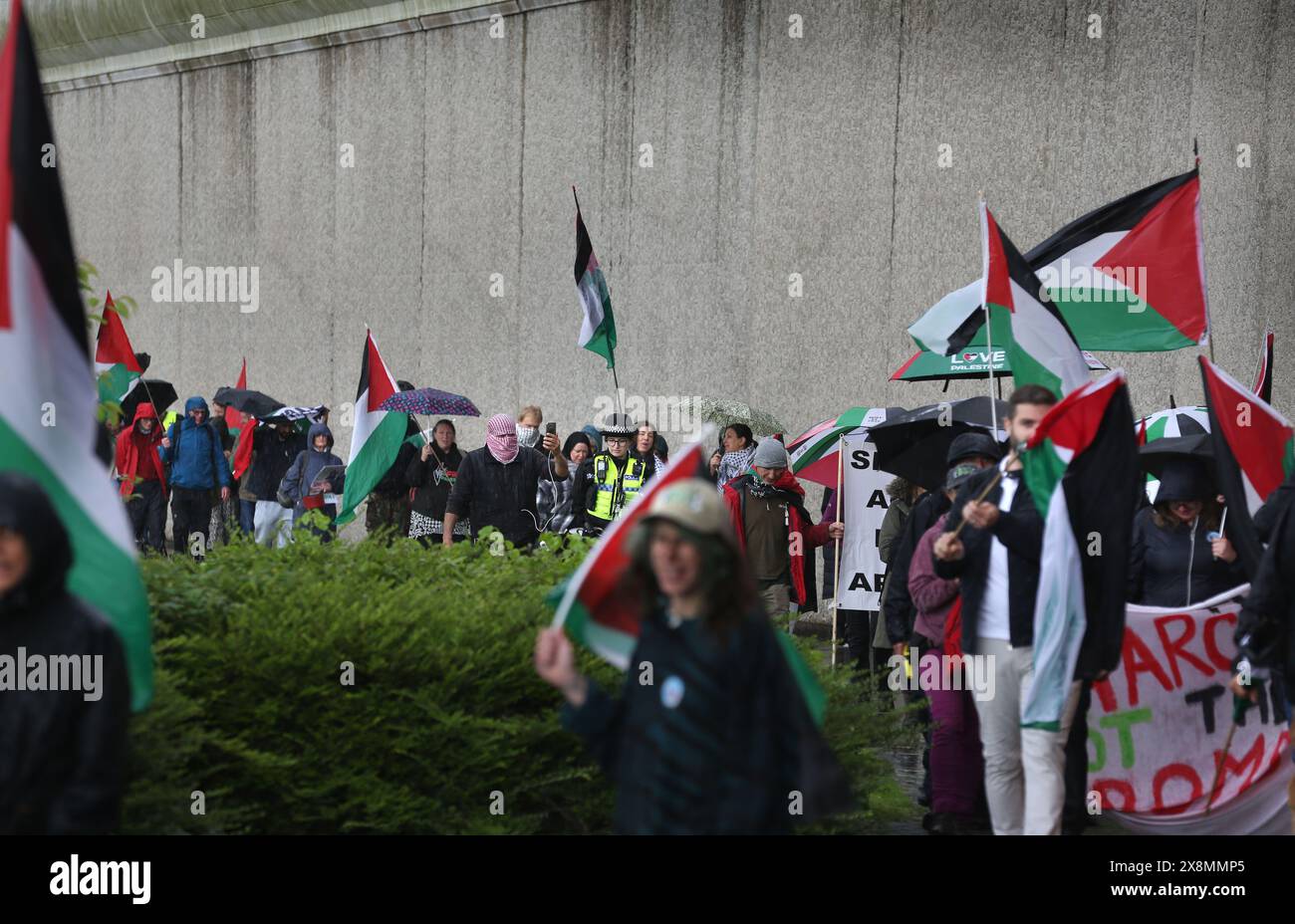 Doncaster, England, UK. 26th May, 2024. Protesters with signs, flags ...