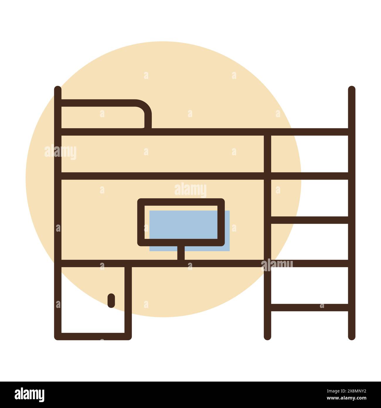Bunk bed with workspace vector icon. Graph symbol for furniture, web ...