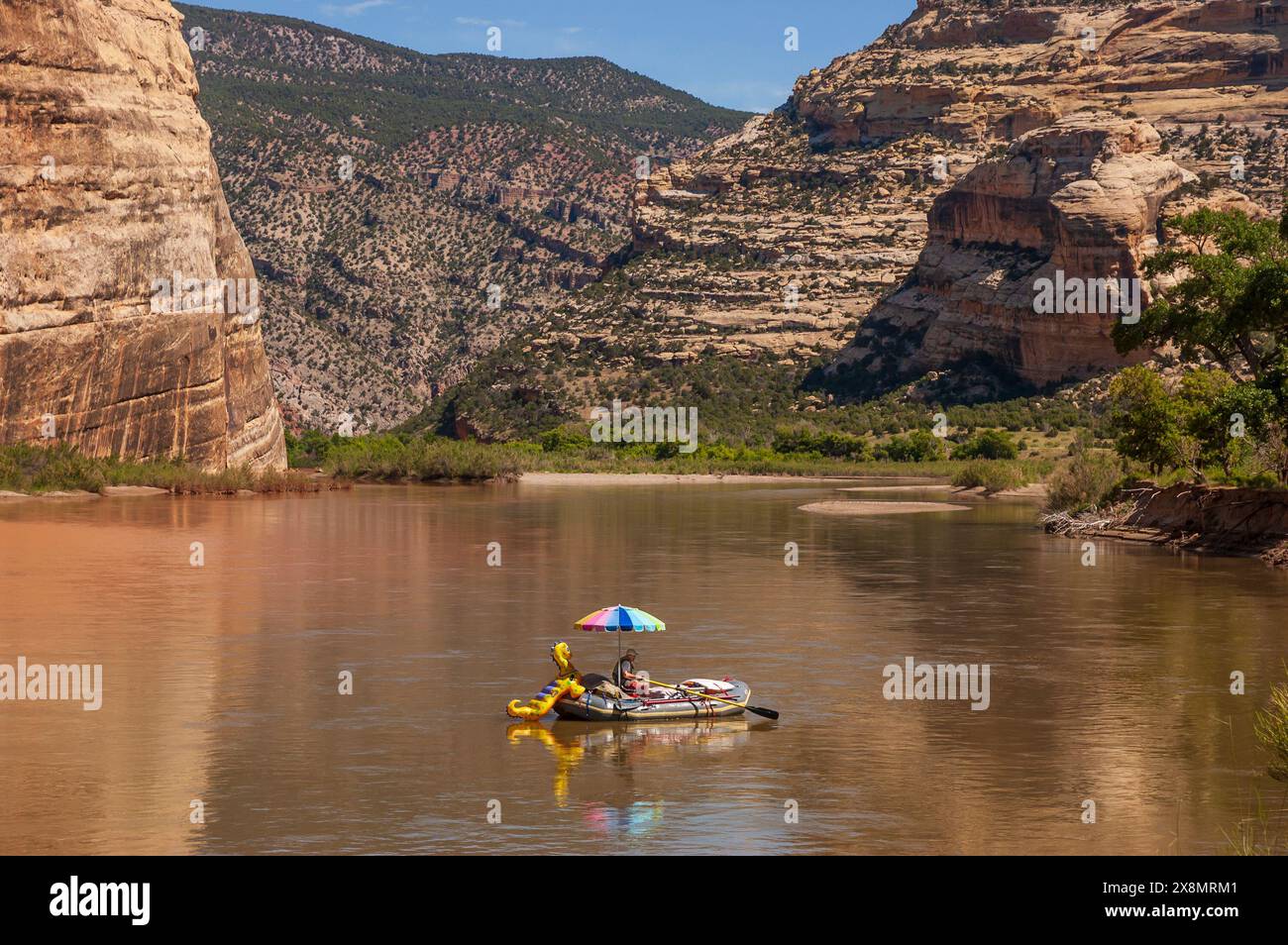 Raft on the Green River just below the confluence with the Yampa in Echo Park, Dinosaur National ...