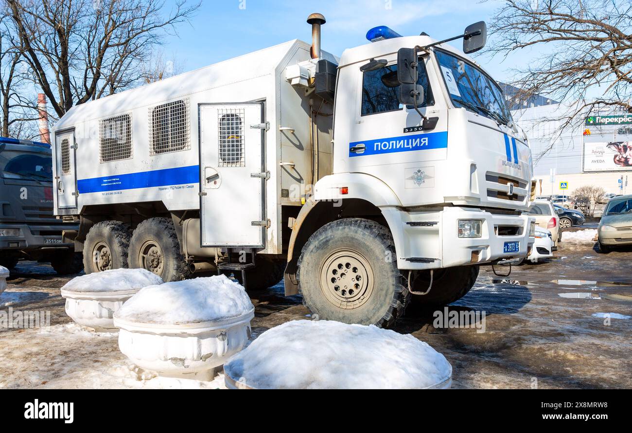 Samara, Russia - March 17, 2024: Russian police heavy truck Kamaz 5350 ...