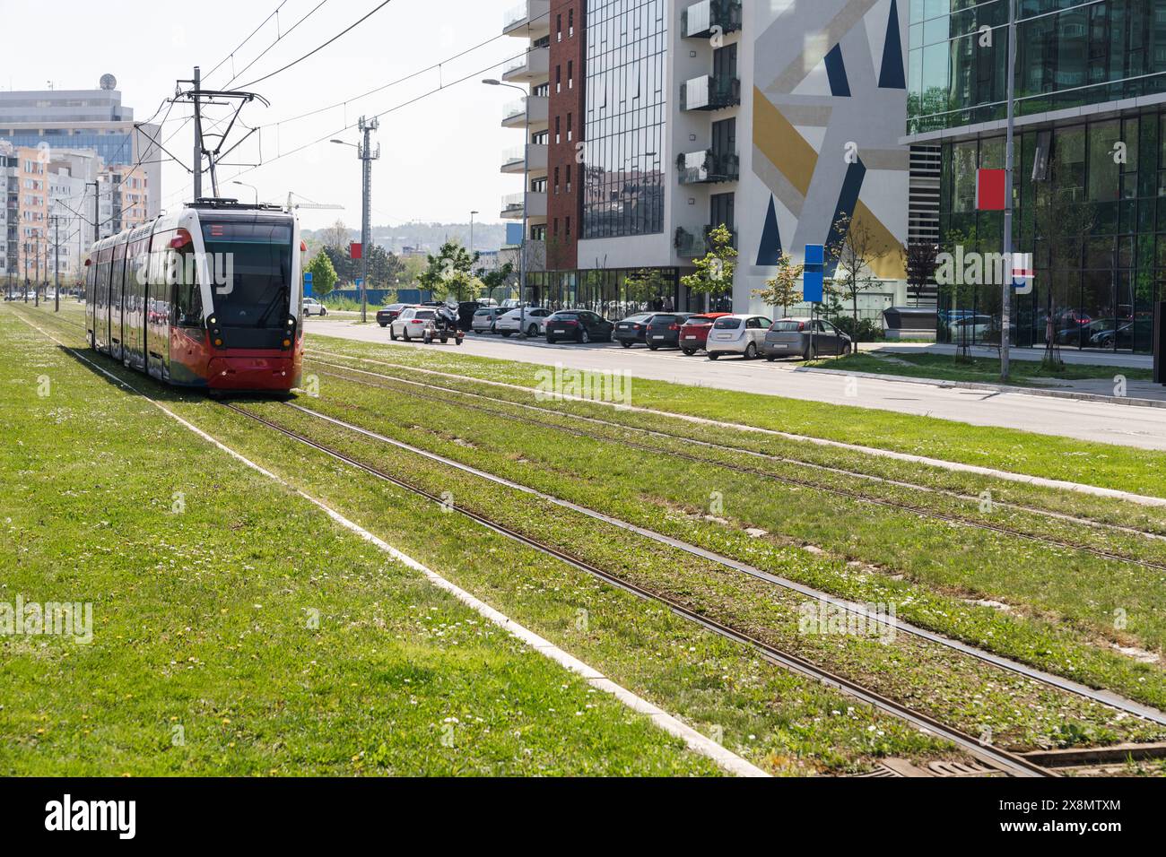 City traffic on street tramway hi-res stock photography and images - Alamy
