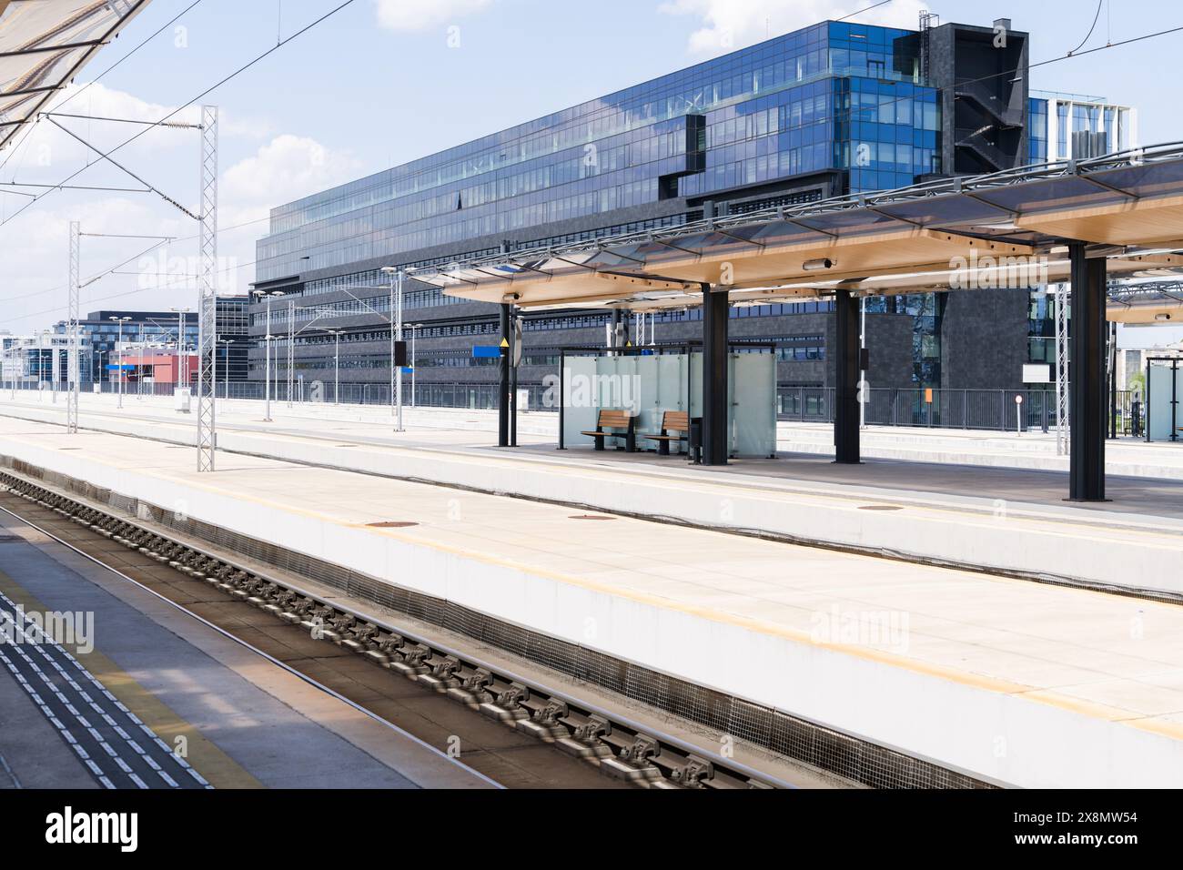 Modern railway station without train Stock Photo - Alamy