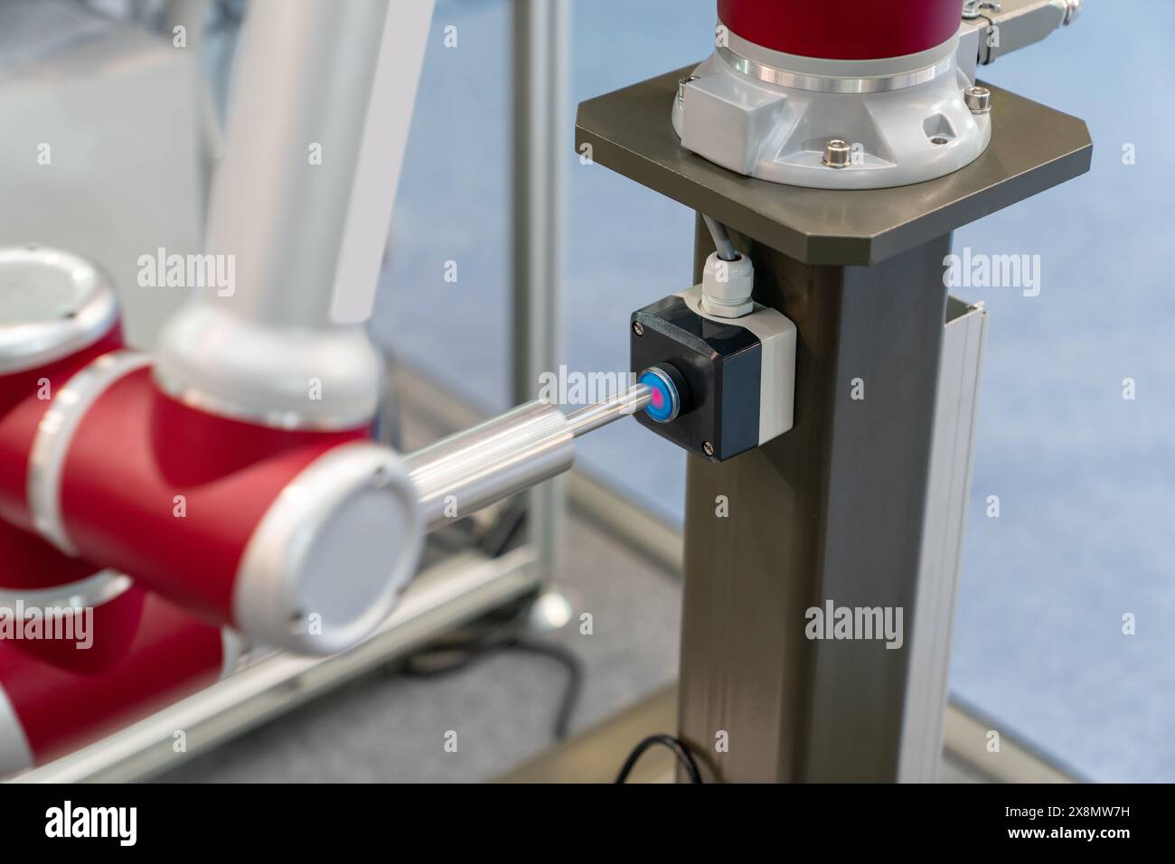 Industrial Robot presses the button. Accuracy calibration Stock Photo ...