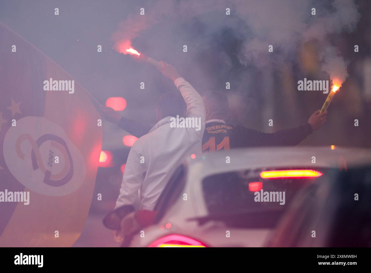 Duisburg, Germany. 26th May, 2024. Turkish fans celebrate Galatasaray ...