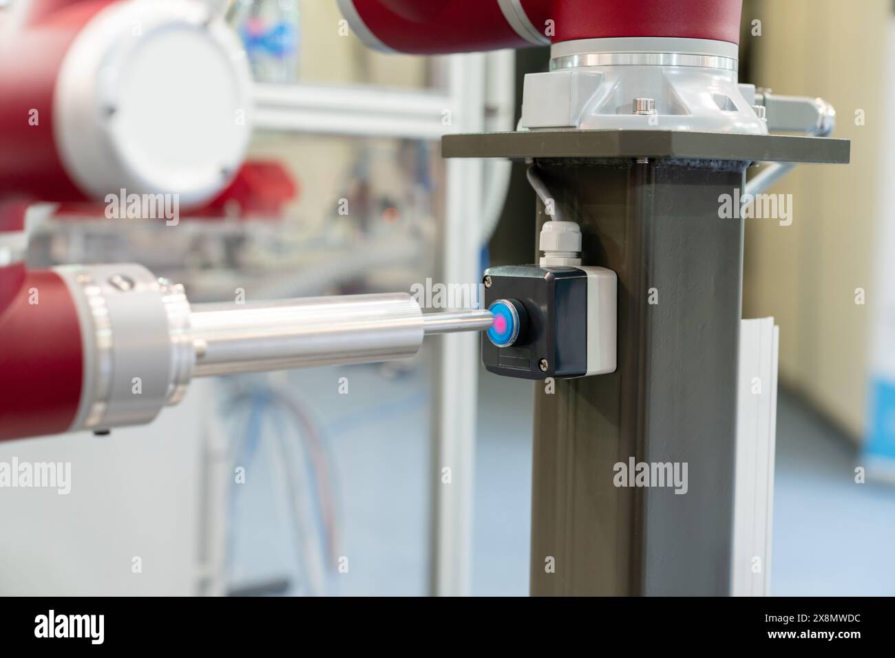 Industrial Robot presses the button. Accuracy calibration Stock Photo ...