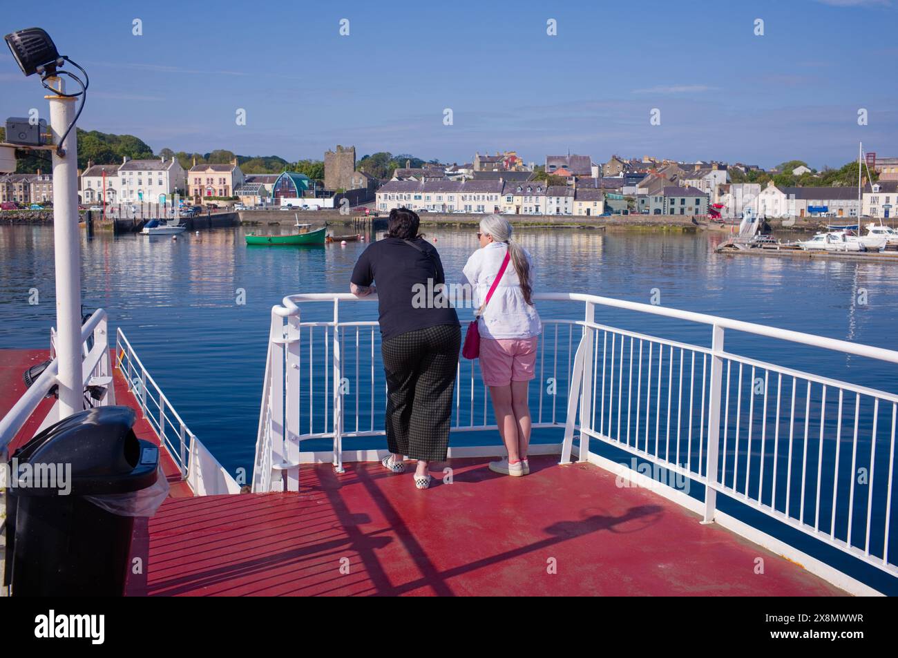 On board the Strangford Lough ferry approacing Portaferry Stock Photo ...