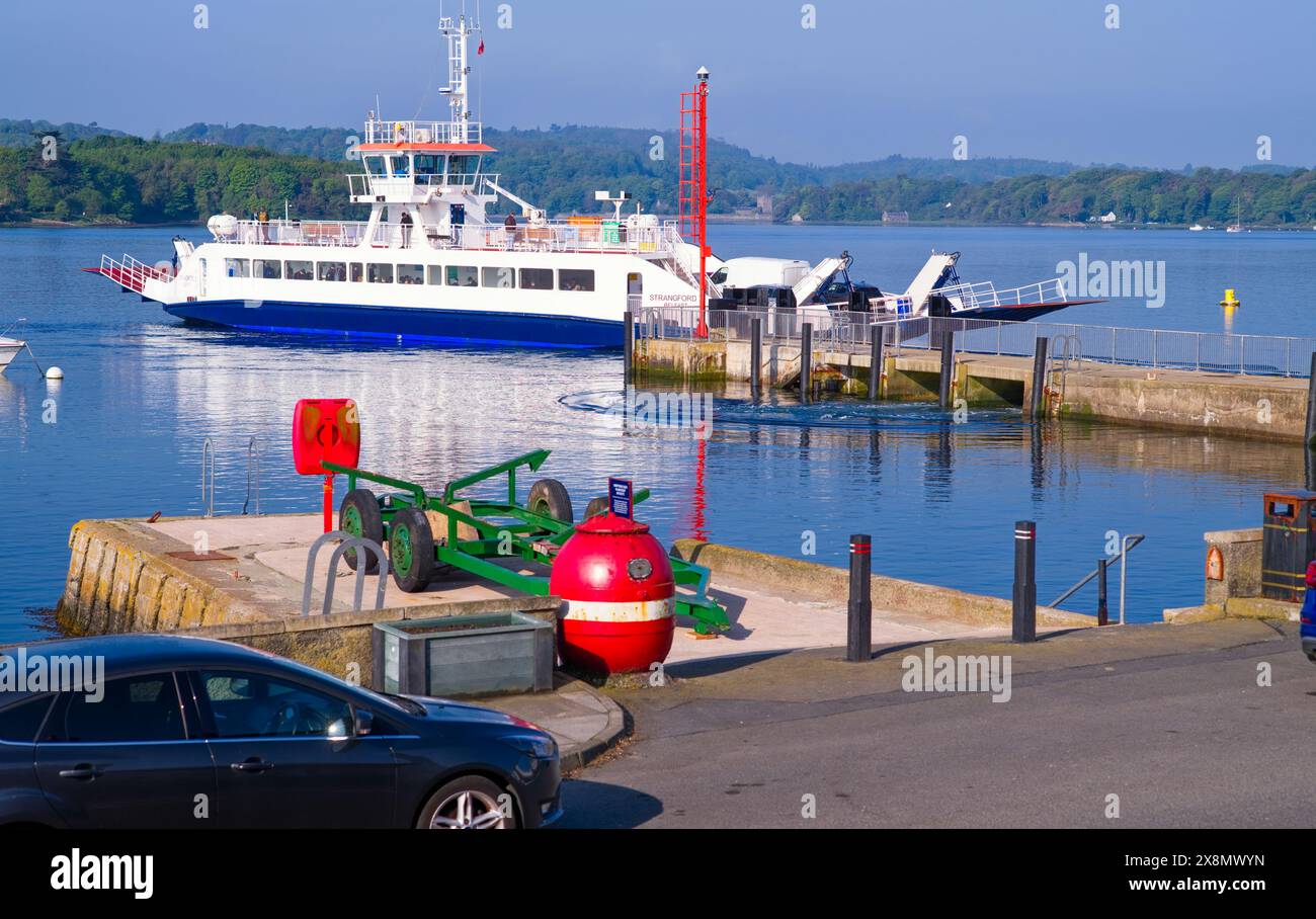 Car and passenger ferry leaving Portaferry for Strangford in Northern ...