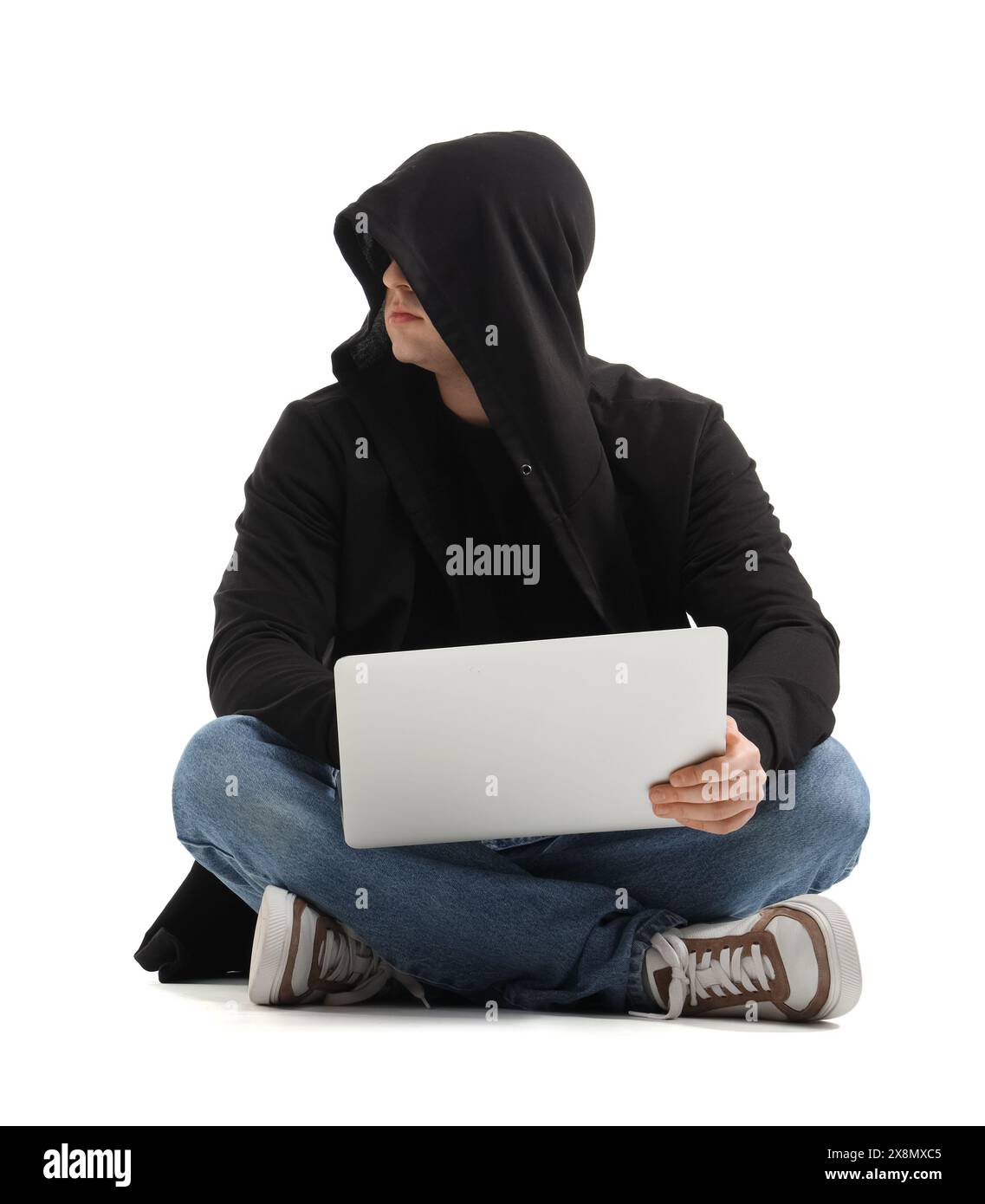 Man using laptop software Cut Out Stock Images & Pictures - Alamy