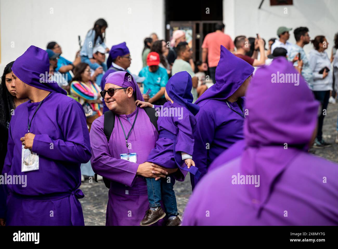 People dressed in purple monks clothes, Traditional Easter procession ...