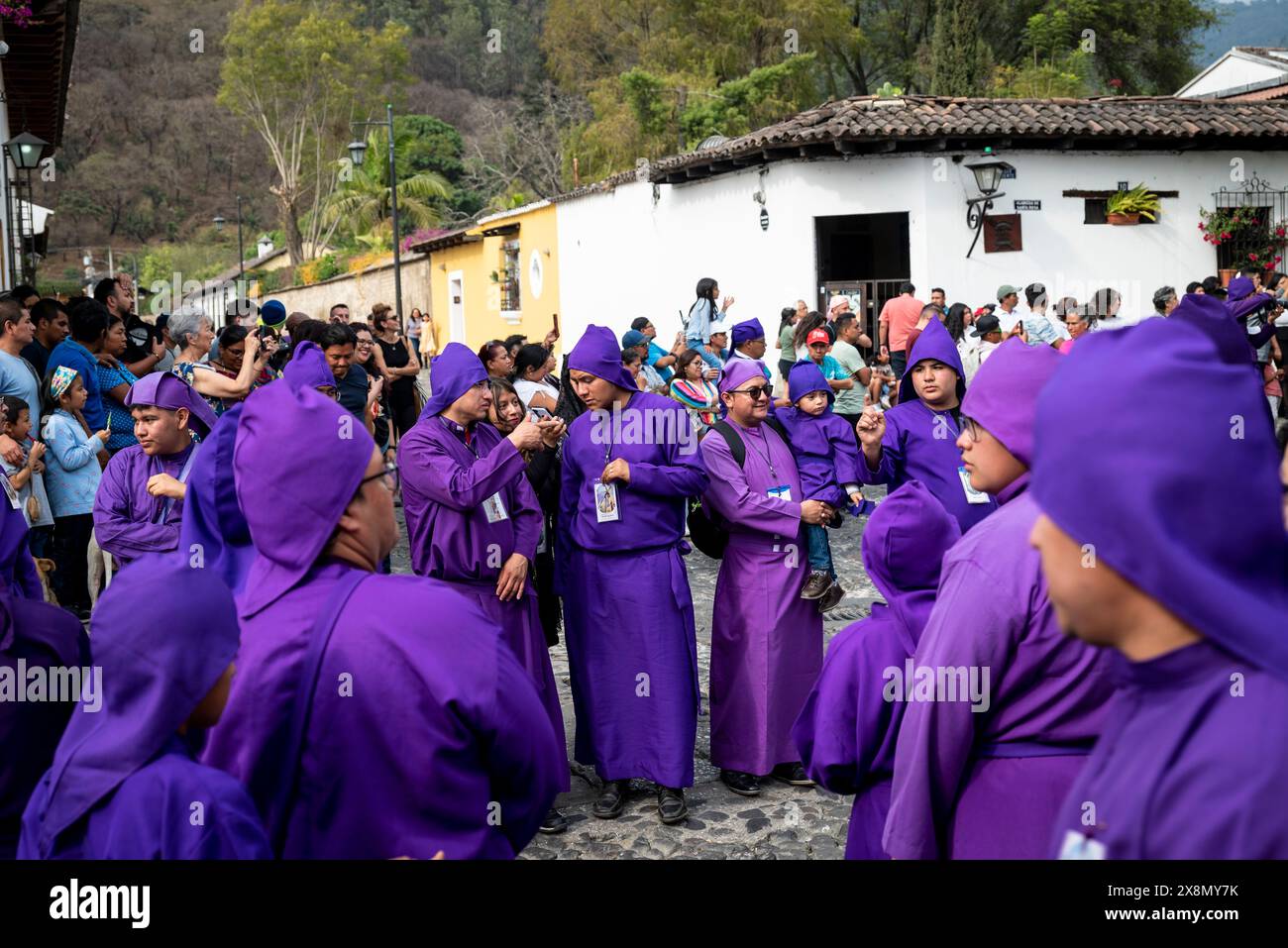 People dressed in purple monks clothes, Traditional Easter procession ...