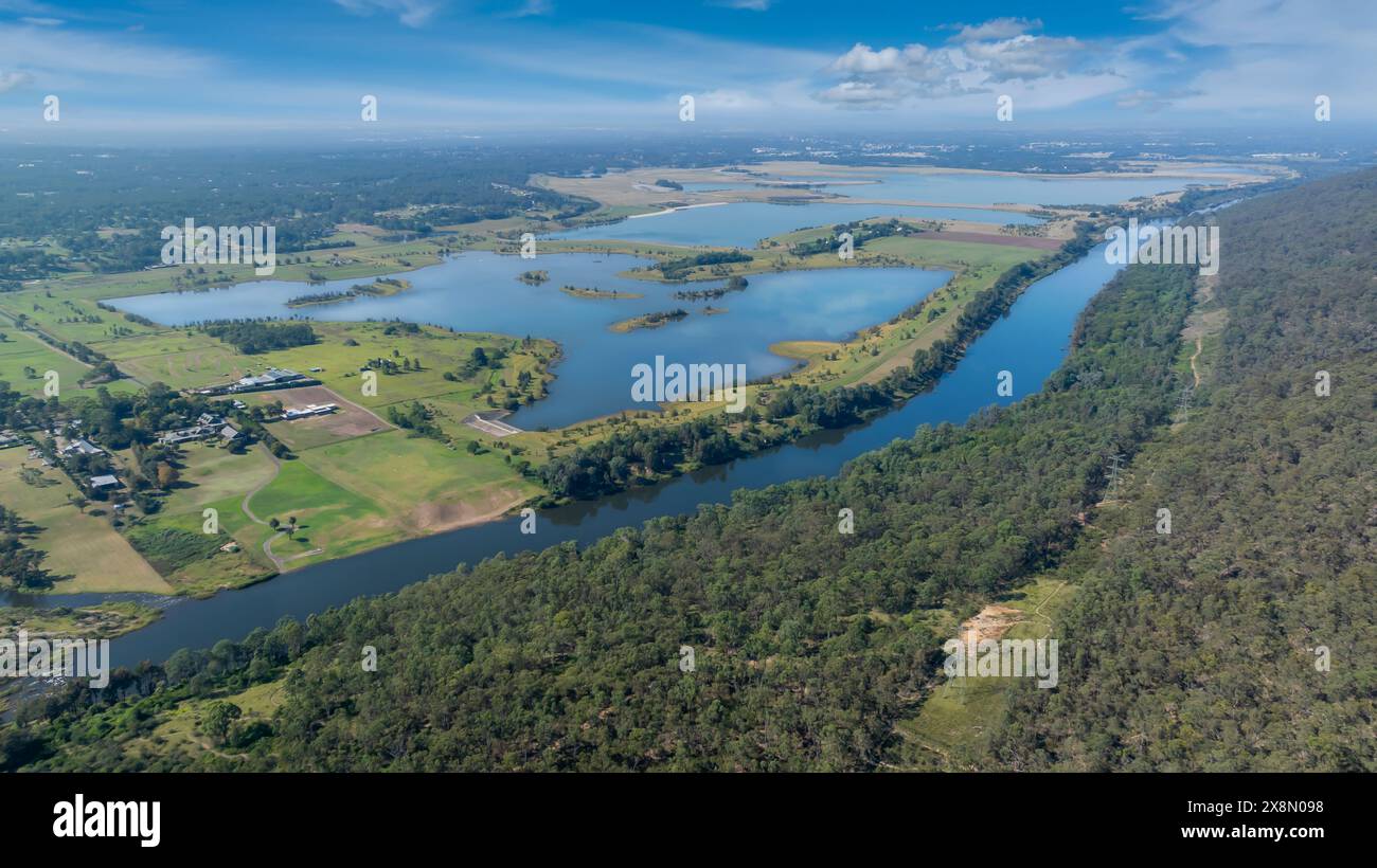 Drone aerial photograph of the Nepean River running through the ...