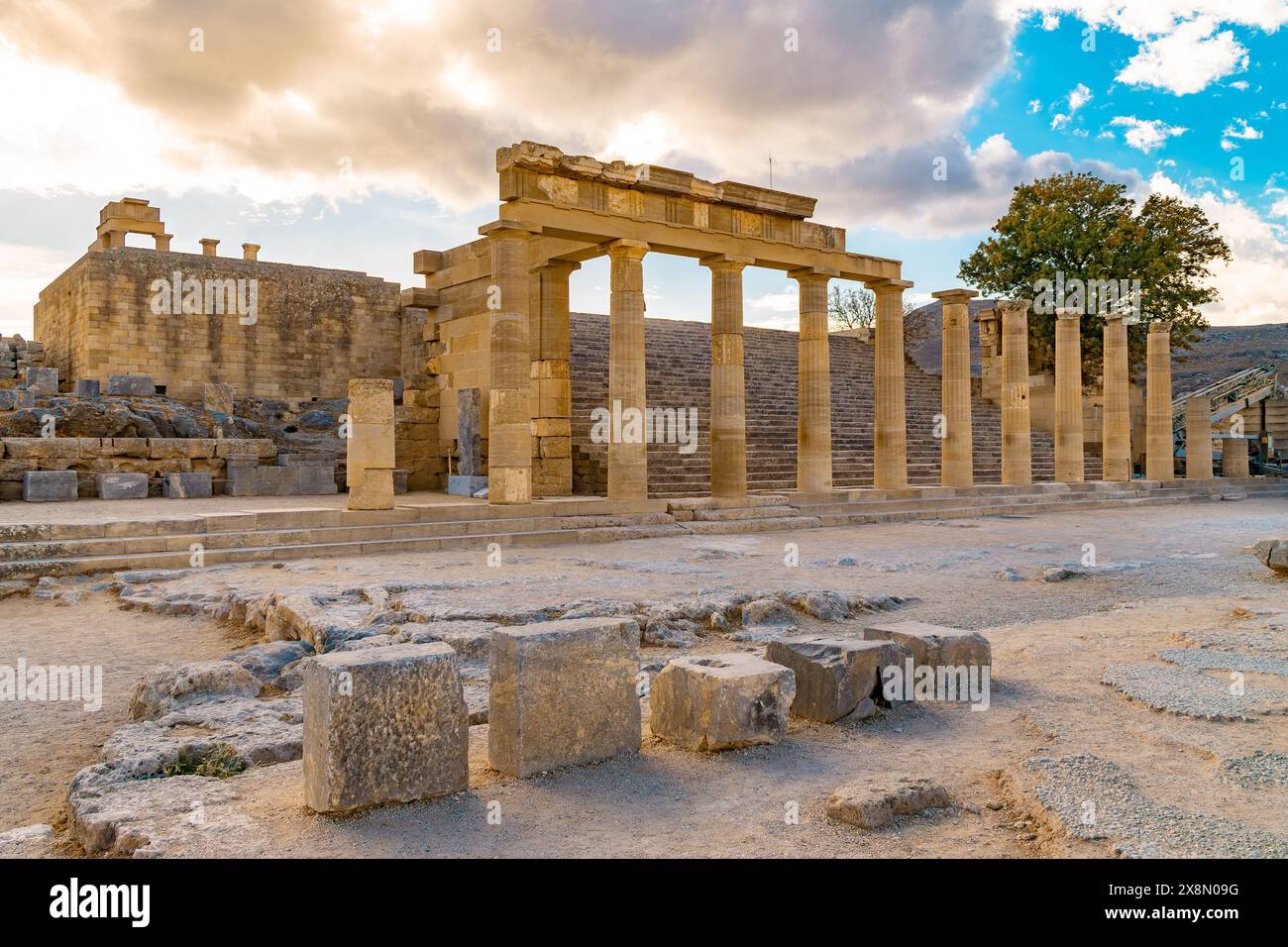 Part of Large hellenistic stoa in Acropolis of Lindos Stock Photo - Alamy