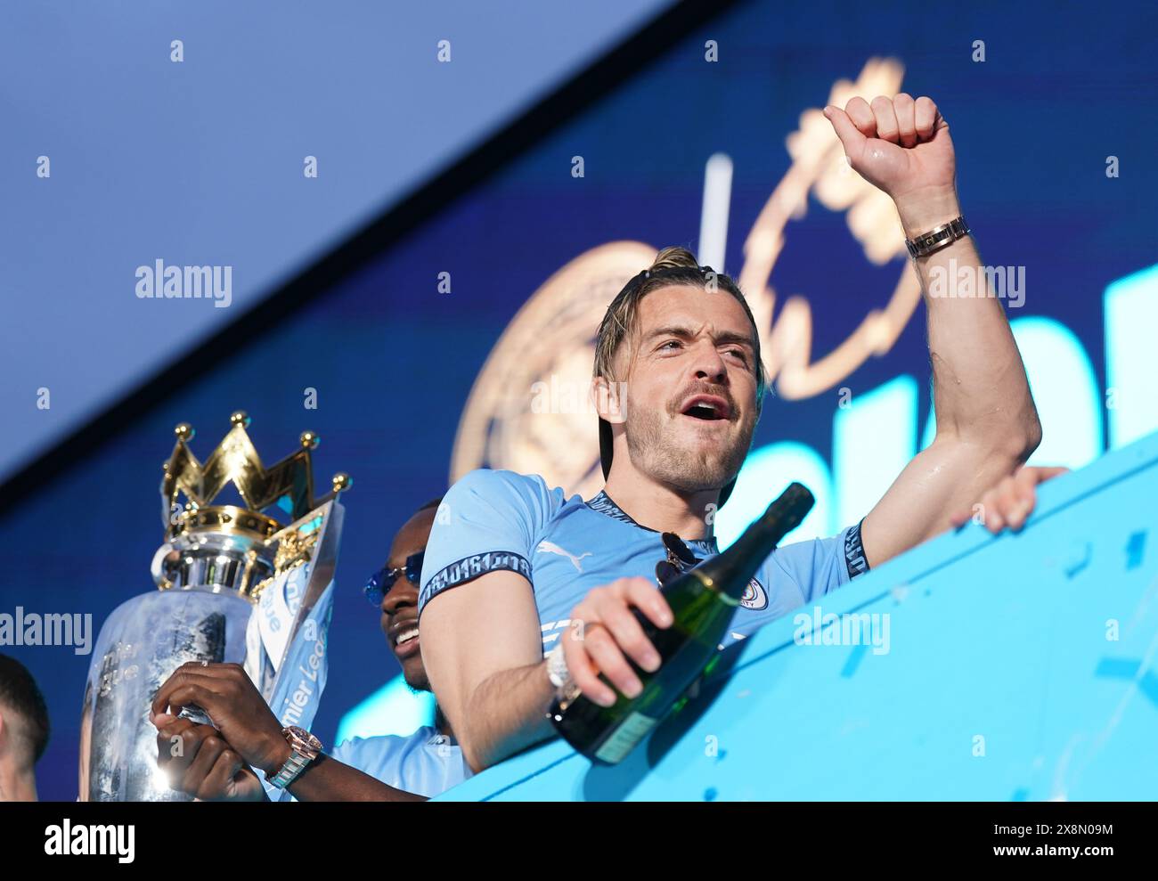 Jack Grealish during a trophy parade in Manchester, after they won ...