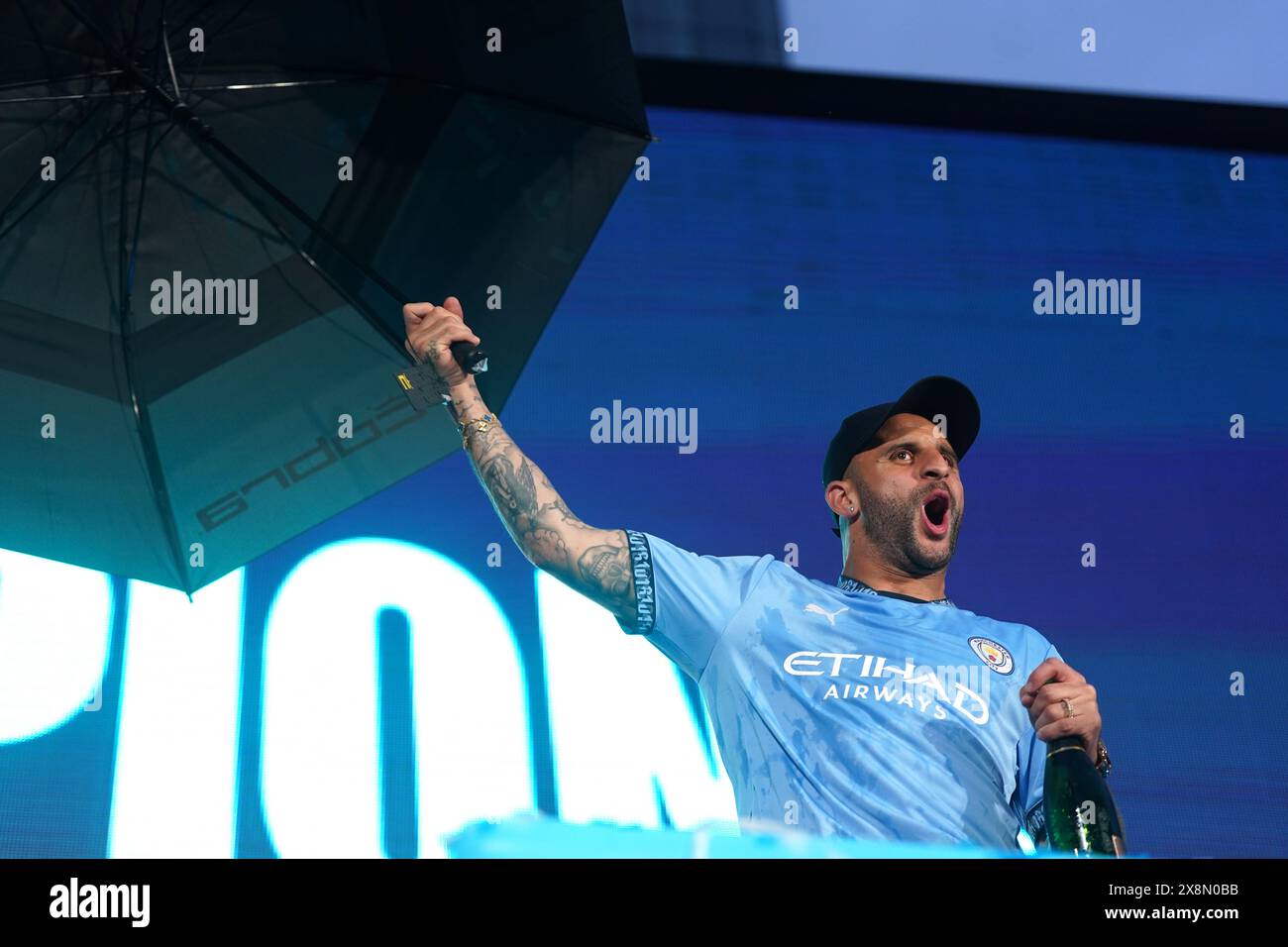 Kyle Walker during a trophy parade in Manchester, after they won their ...