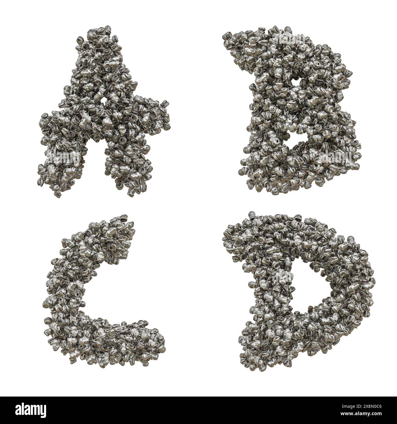3d rendering of crushed aluminium can capital letter alphabet - letters ...