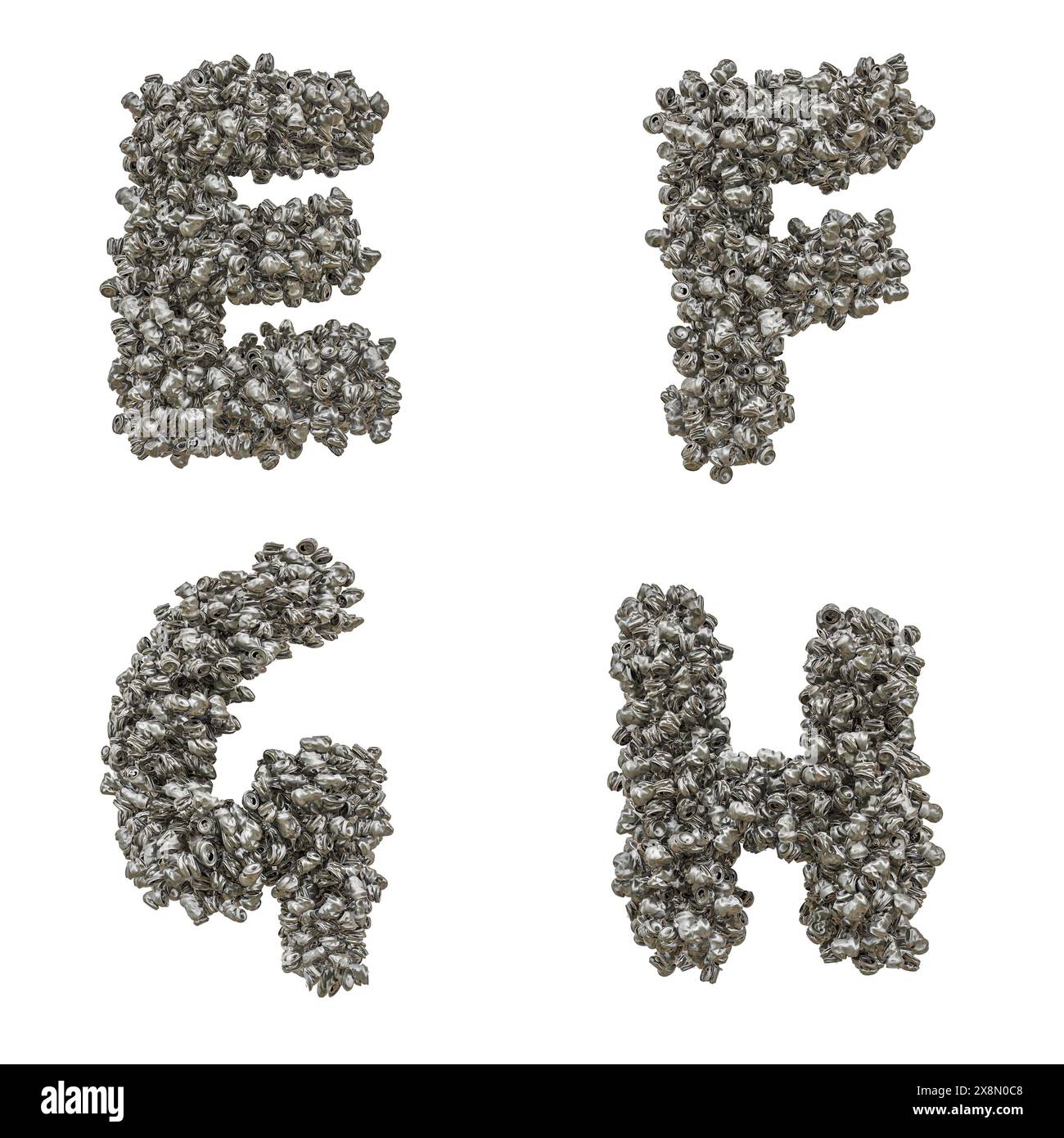 3d rendering of crushed aluminium can capital letter alphabet - letters ...