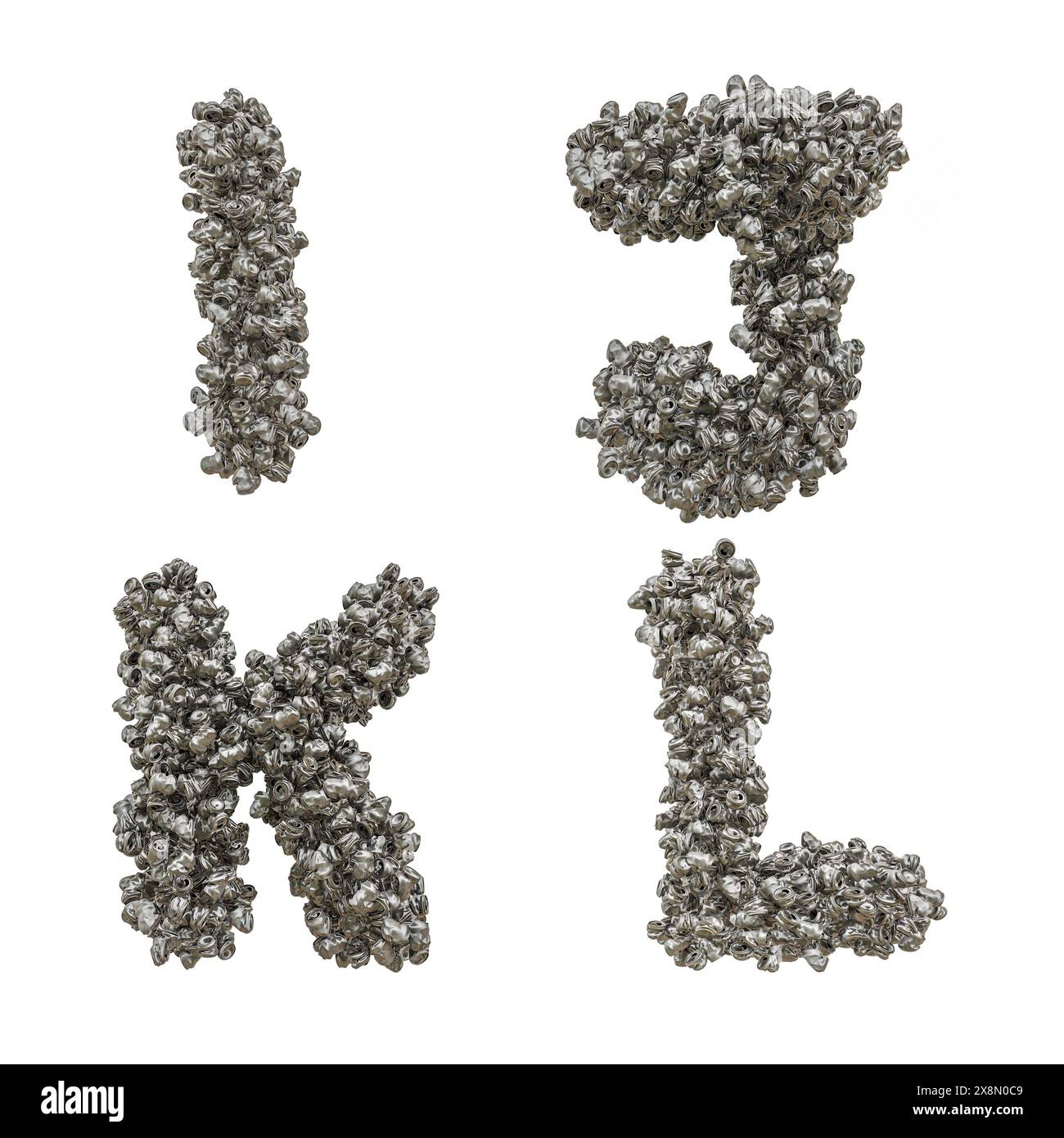 3d rendering of crushed aluminium can capital letter alphabet - letters ...