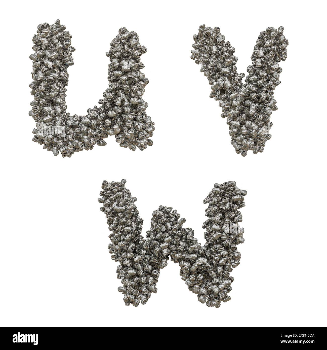 3d rendering of crushed aluminium can capital letter alphabet - letters ...