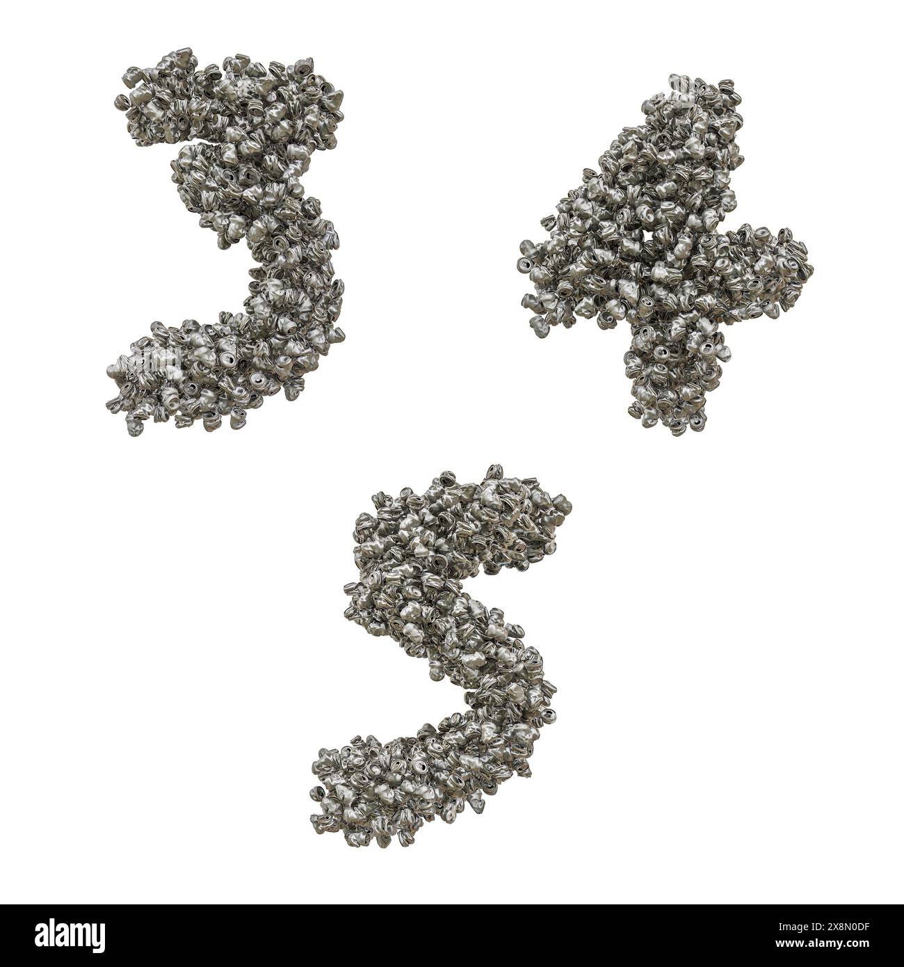 3d rendering of crushed aluminium can capital letter alphabet - digits ...