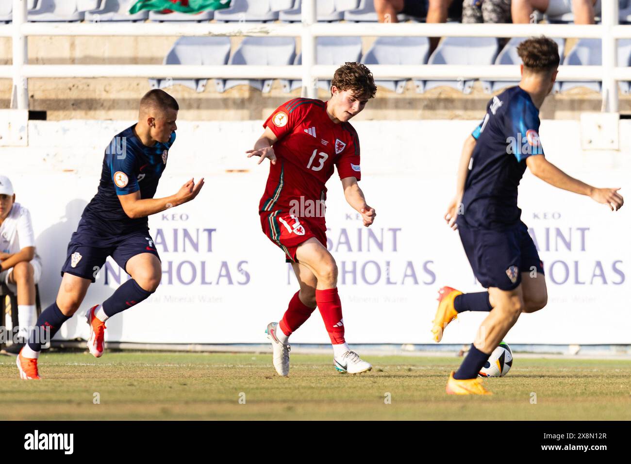ACHNAS, CYPRUS - 26TH MAY 2024: Louis Griffiths in action. Cymru u17 v ...
