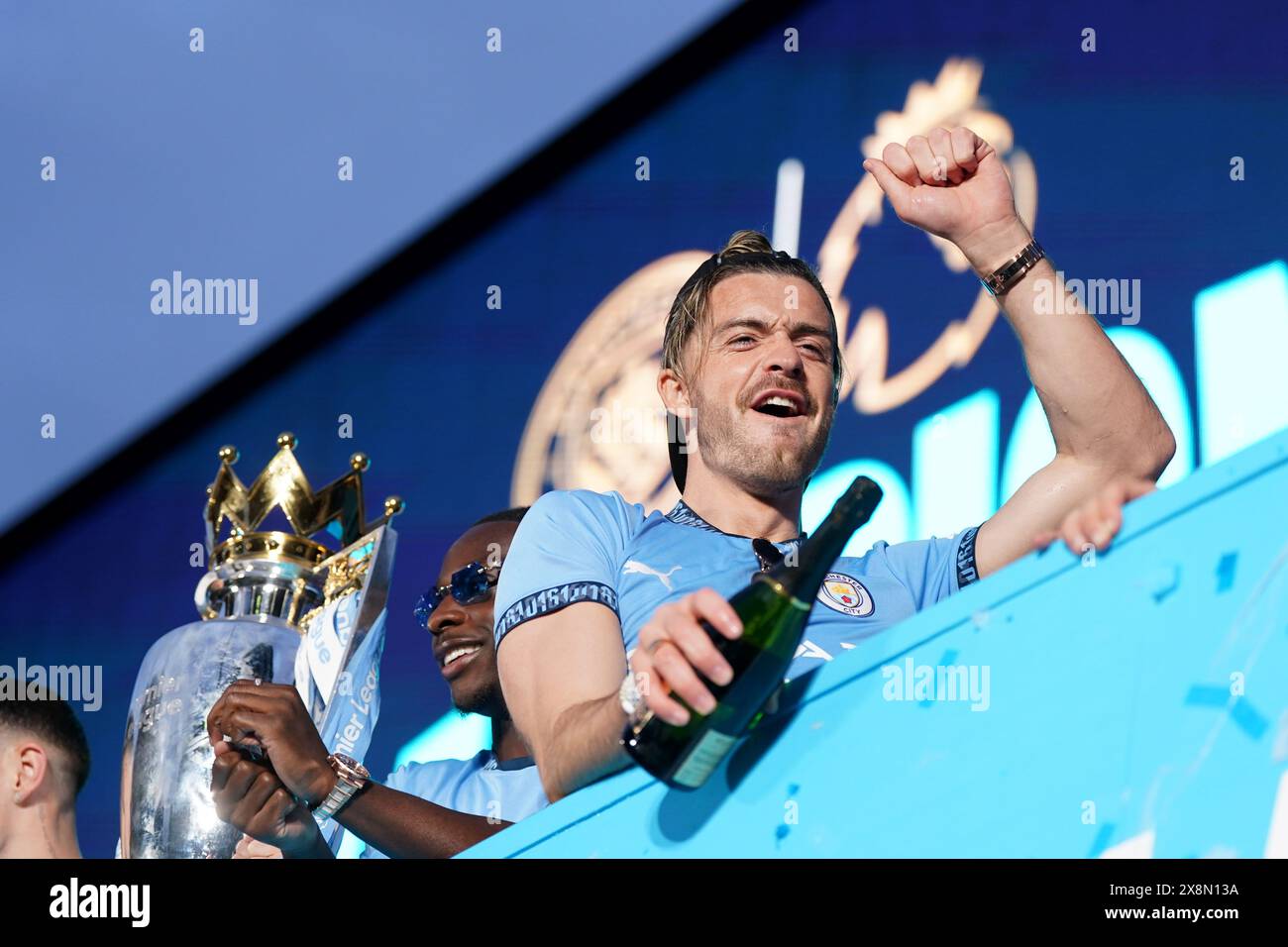 Jack Grealish during a trophy parade in Manchester, after they won ...