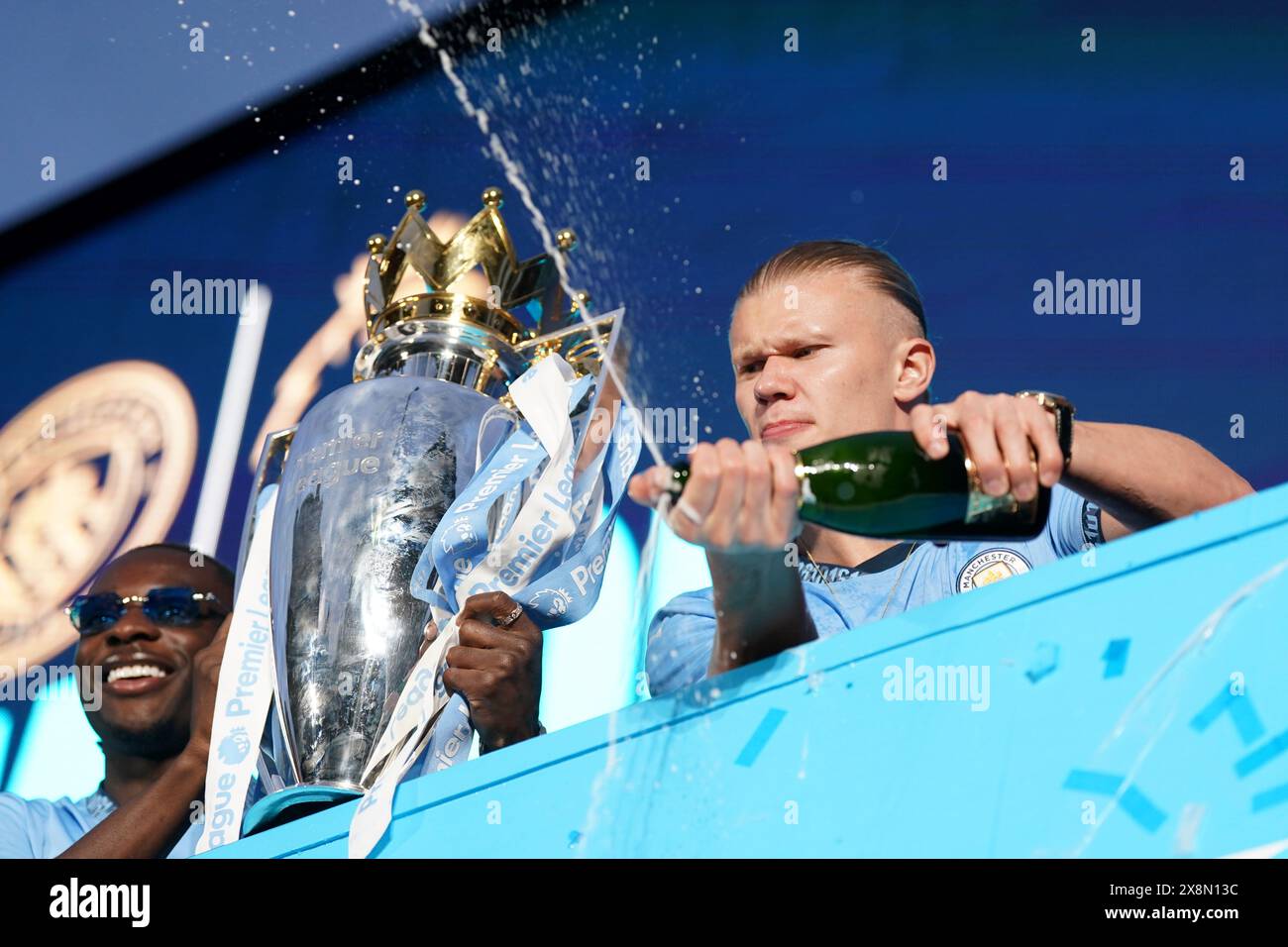 Erling Haaland during a trophy parade in Manchester, after they won ...