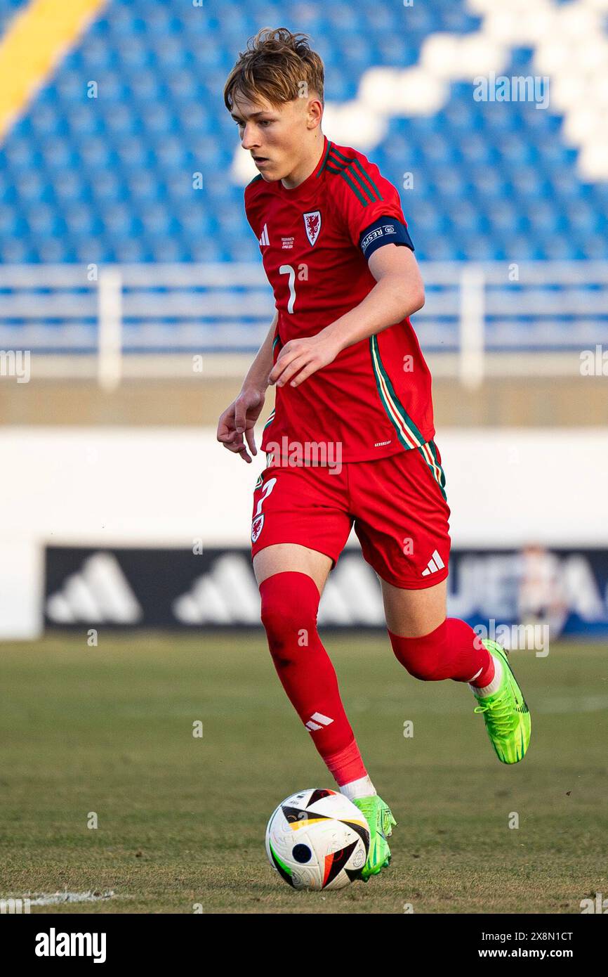 ACHNAS, CYPRUS - 26TH MAY 2024: Oliver Bostock in action. Cymru u17 v ...