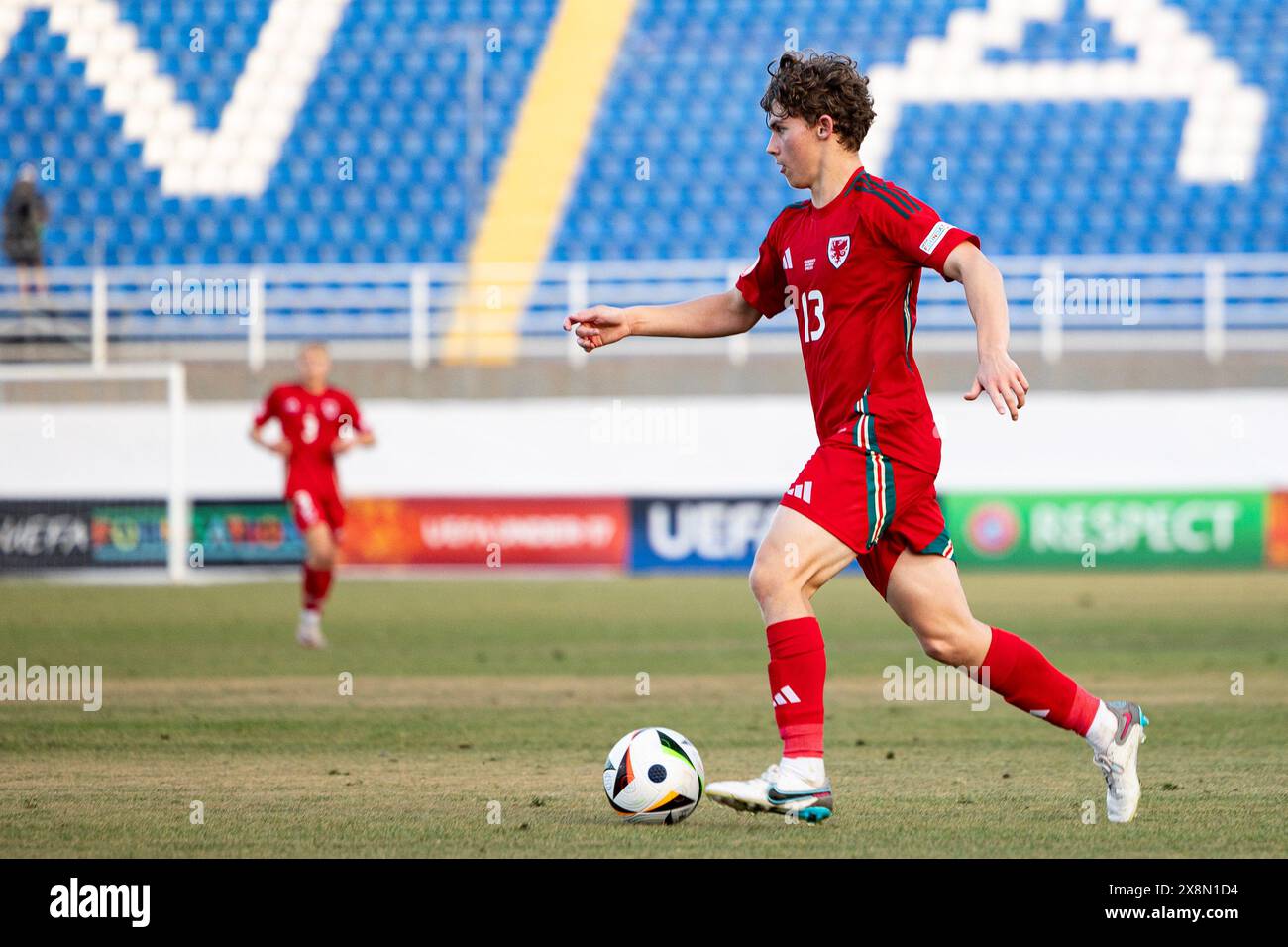 ACHNAS, CYPRUS - 26TH MAY 2024: Louis Griffiths in action. Cymru u17 v ...