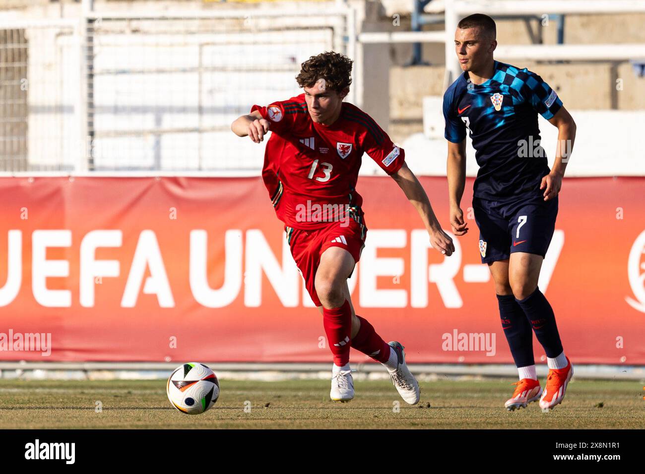 ACHNAS, CYPRUS - 26TH MAY 2024: Louis Griffiths in action. Cymru u17 v ...