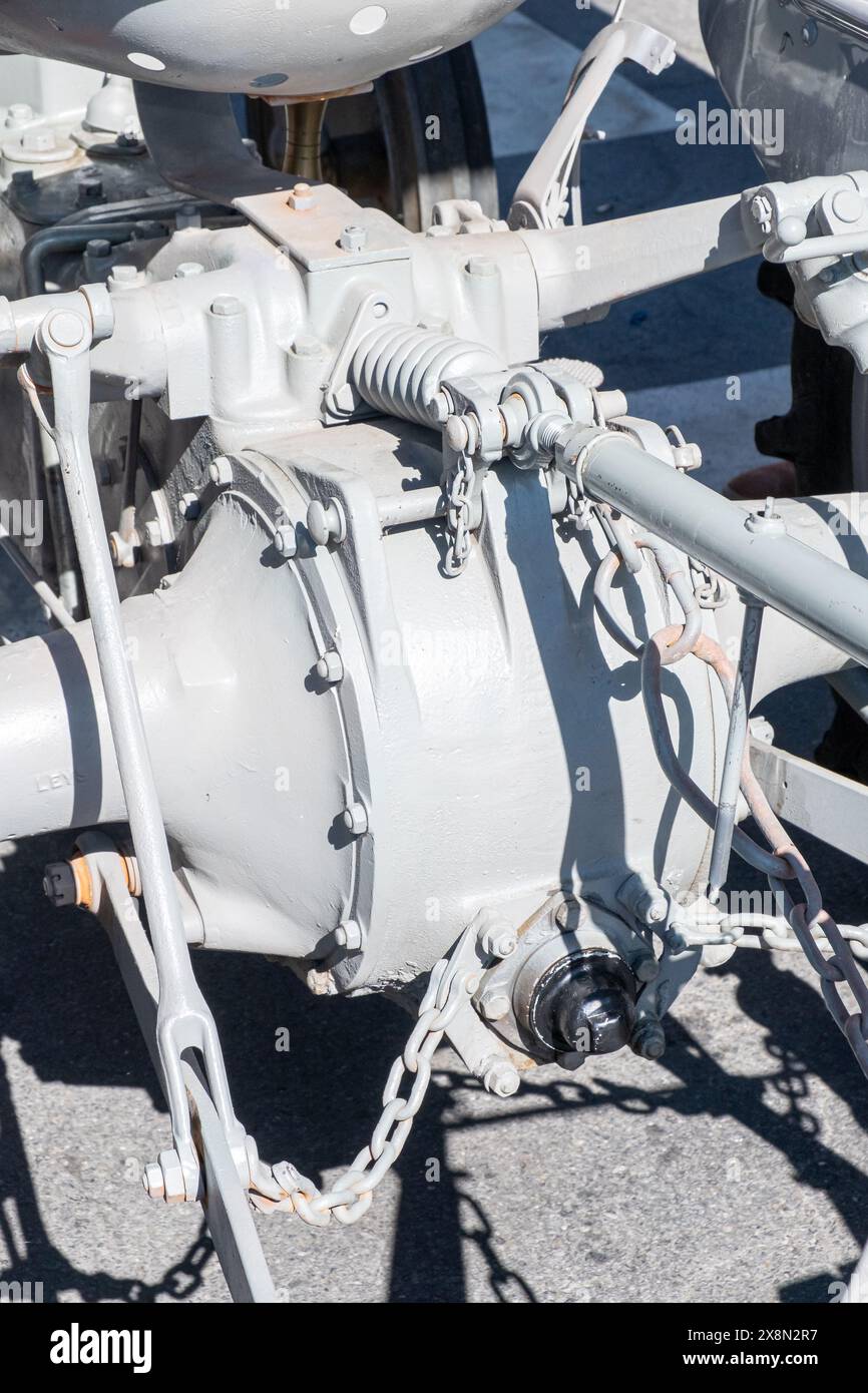 detail of a restored old tractor transmission mechanic gear system ...