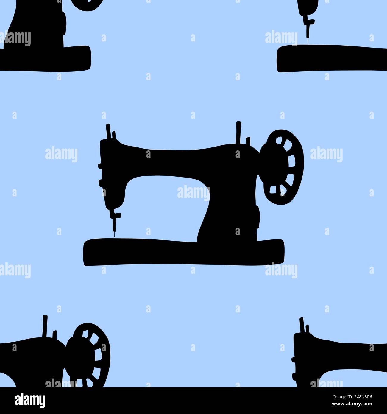 Cartoon silhouette hobbies seamless sewing machine pattern for wrapping ...