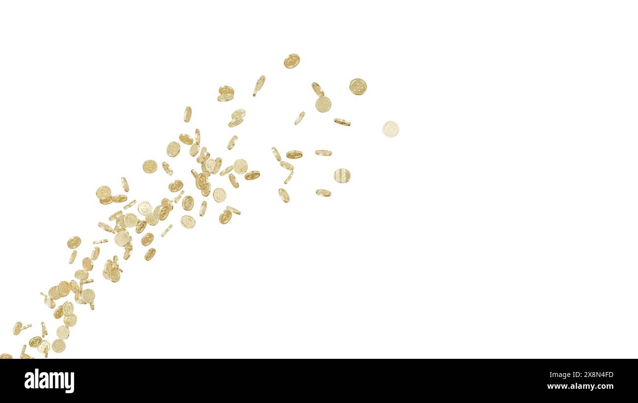 Coins flow from the corner. Fountain of coins on isolate background ...