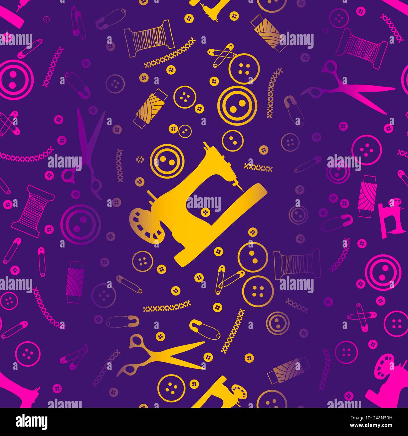 Cartoon silhouette hobbies seamless sewing machine pattern for wrapping ...