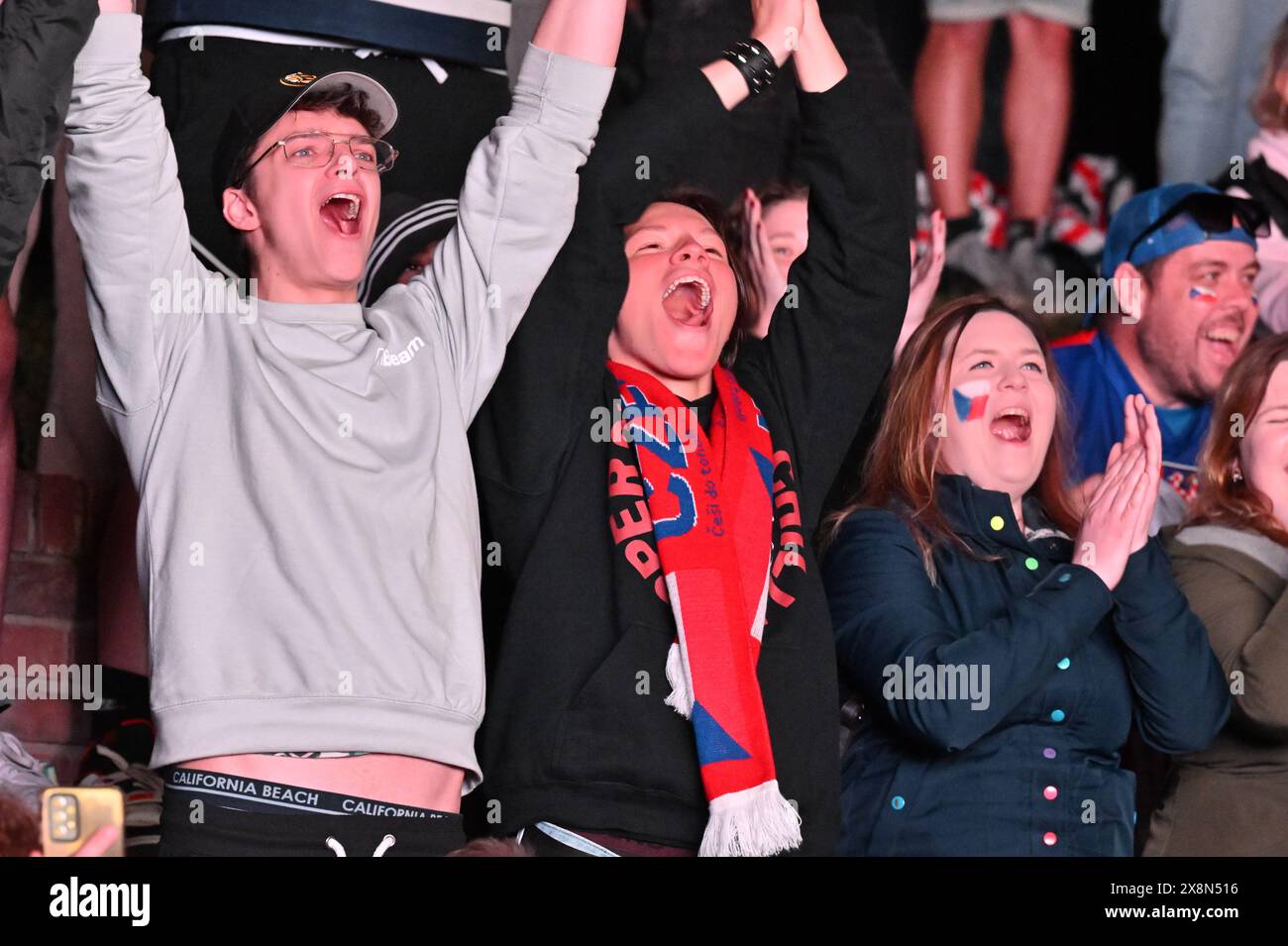 Usti Nad Labem, Czech Republic. 26th May, 2024. Czech fans watch the ...