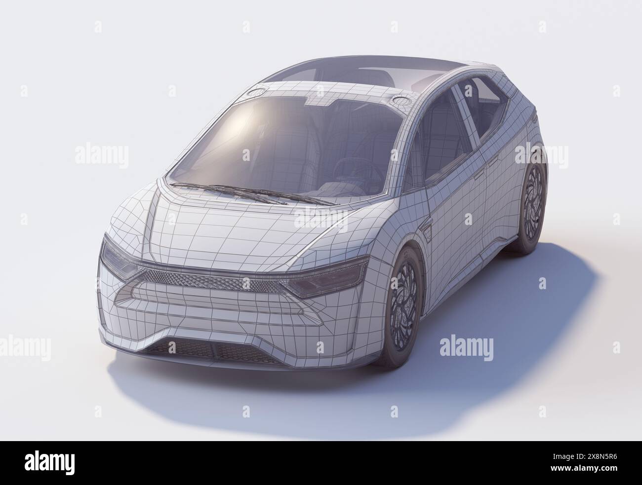 3d schematic wireframe blueprint plan view of generic no brand car ...