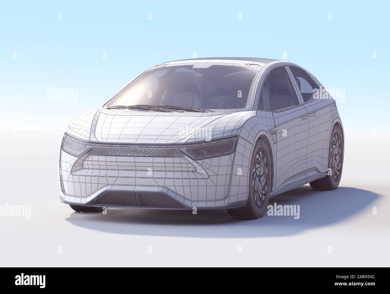3d schematic wireframe blueprint plan view of generic no brand car ...
