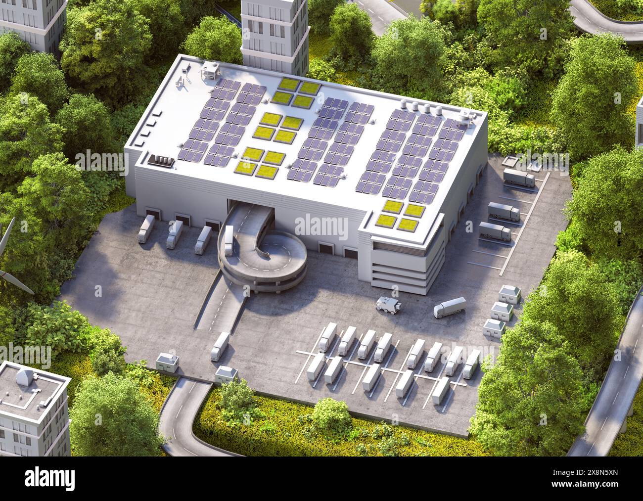 3d isometric visualization of logistic center green city elements ...