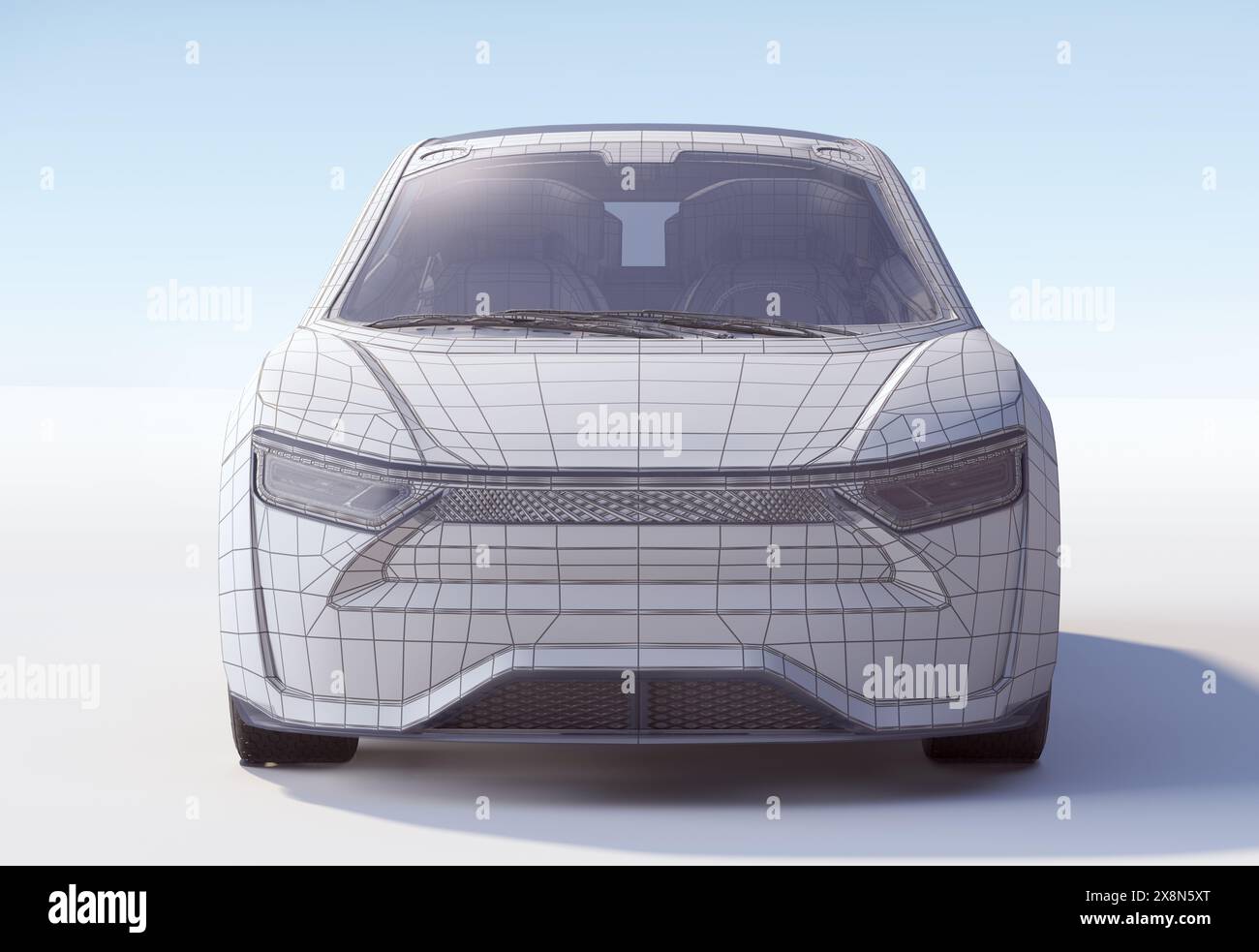 3d schematic wireframe blueprint plan view of generic no brand car ...