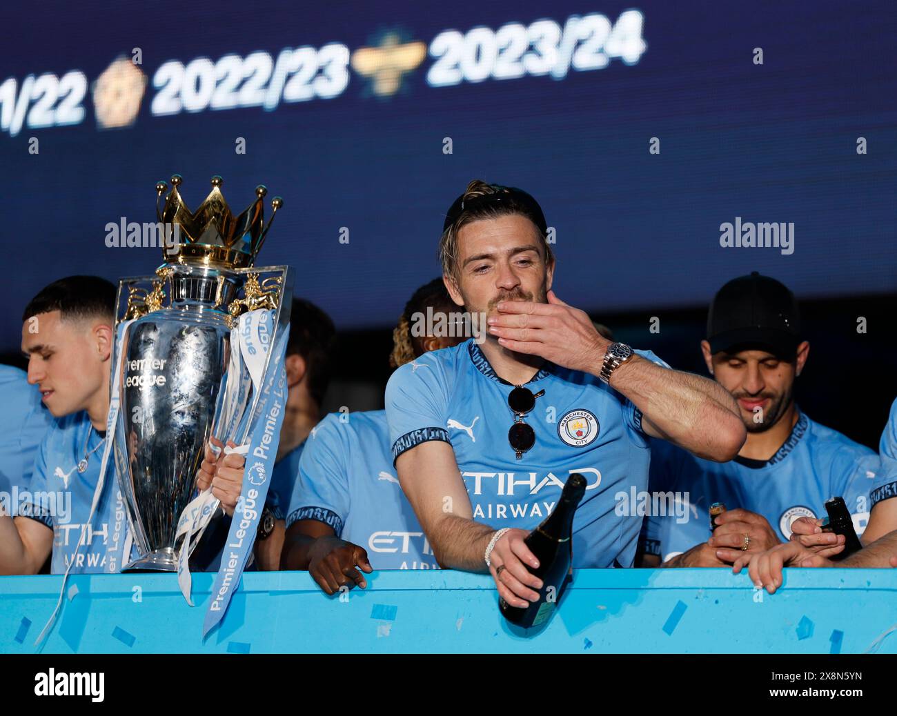 Jack Grealish during a trophy parade in Manchester, after they won ...