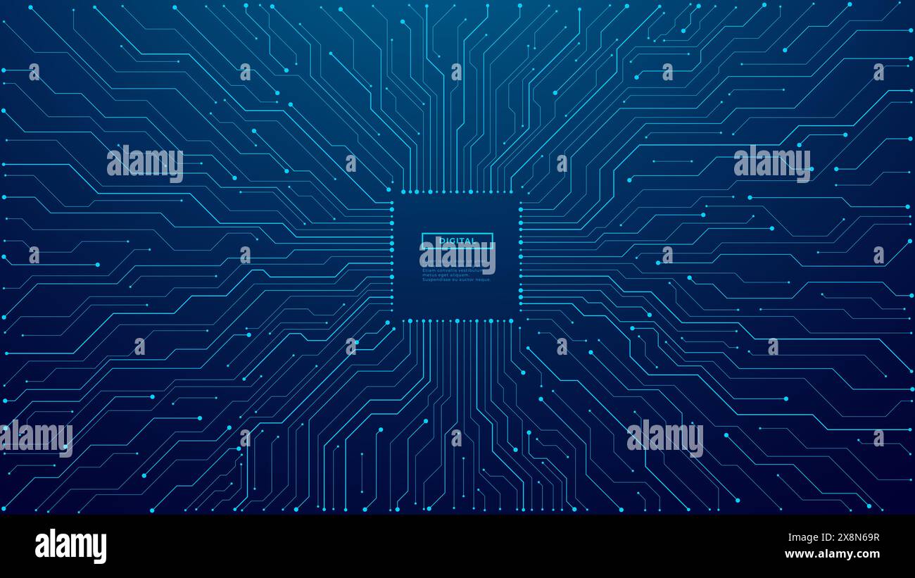 Chip and circuit board. Vector illustration with text space Stock ...