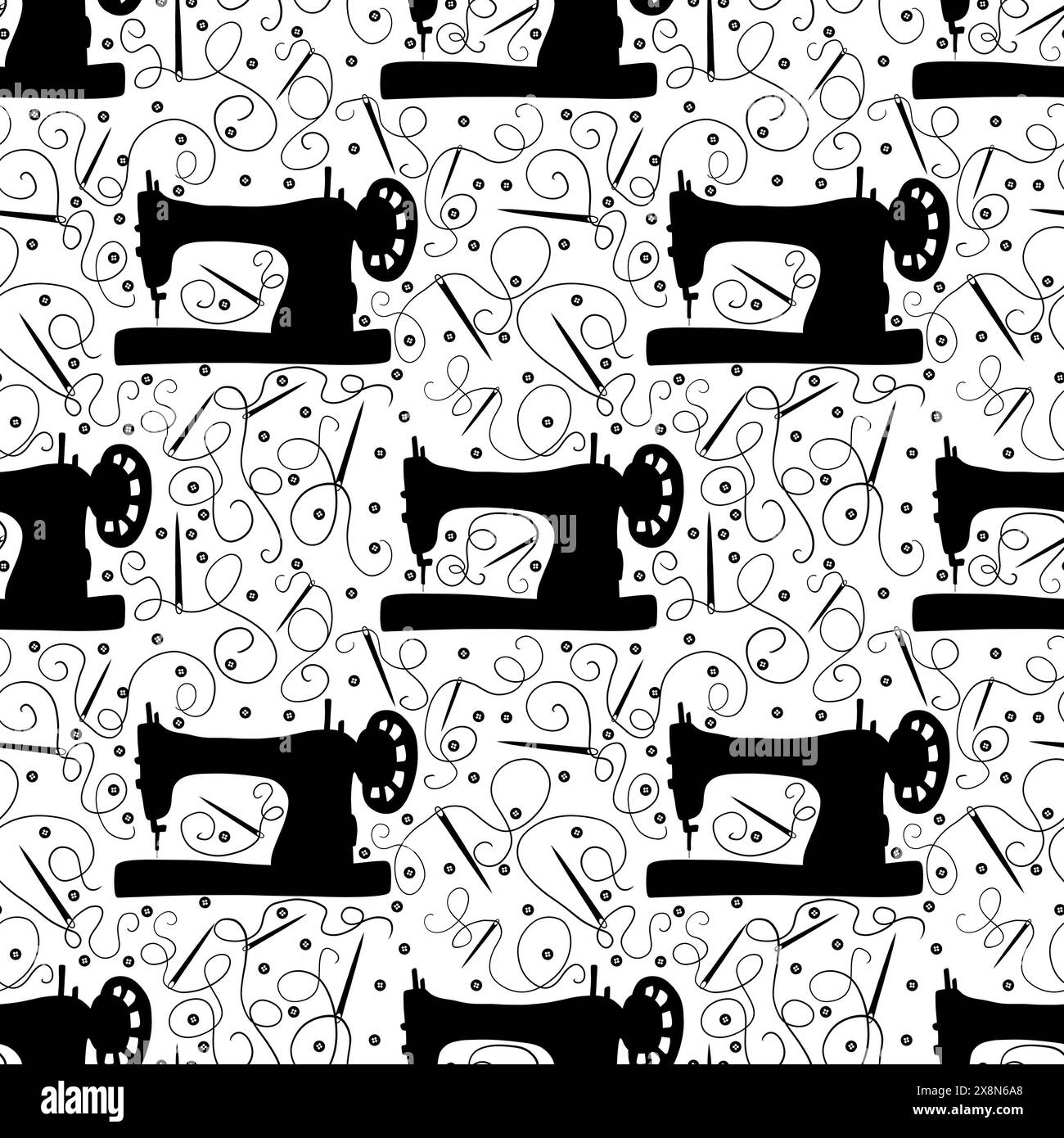 Cartoon silhouette hobbies seamless sewing machine pattern for wrapping ...